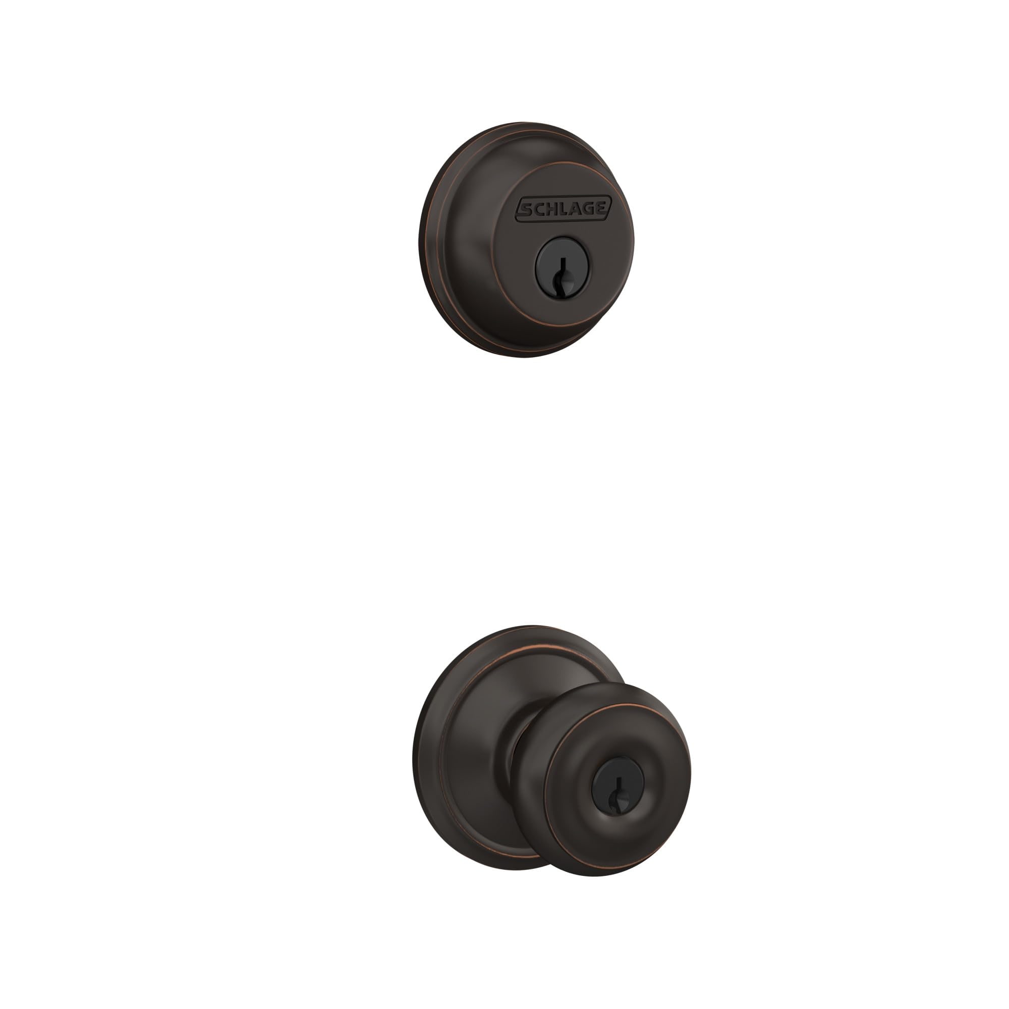 Schlage FB50NVGEO716 Georgian Single-Cylinder Deadbolt Lock Aged Bronze ...