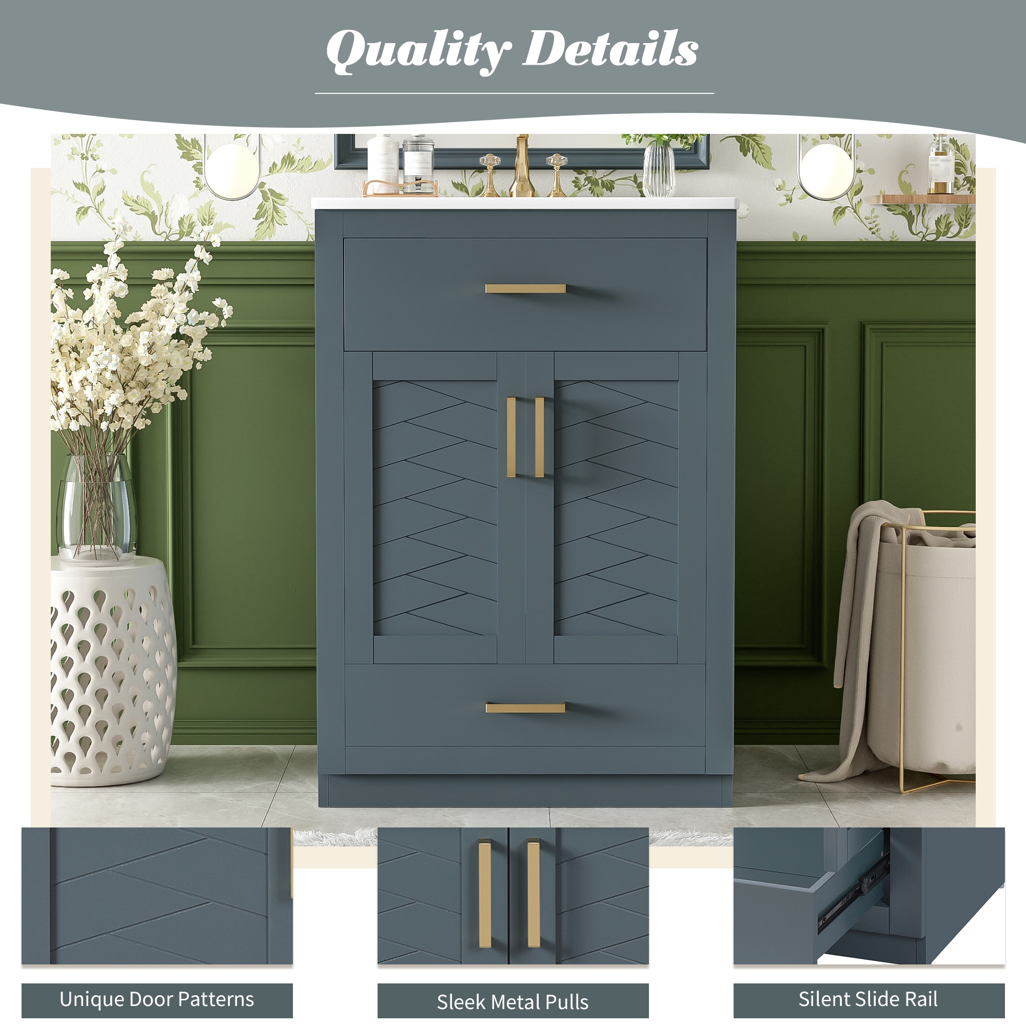 Hrinhom Unassembled 24-in Blue Undermount Single Sink Bathroom Vanity ...
