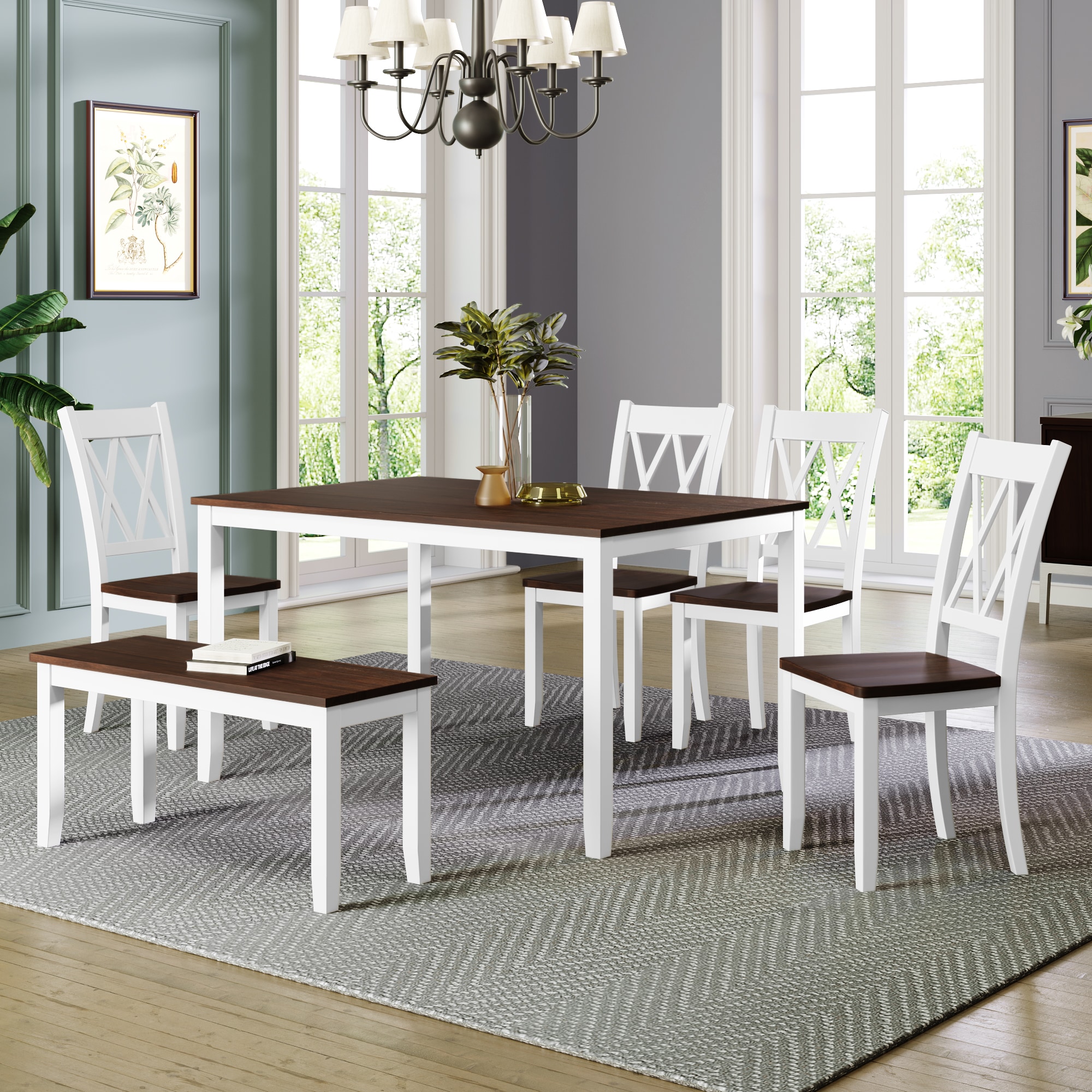 ModernLuxe 6-piece Wooden Kitchen Table set White Contemporary/Modern ...