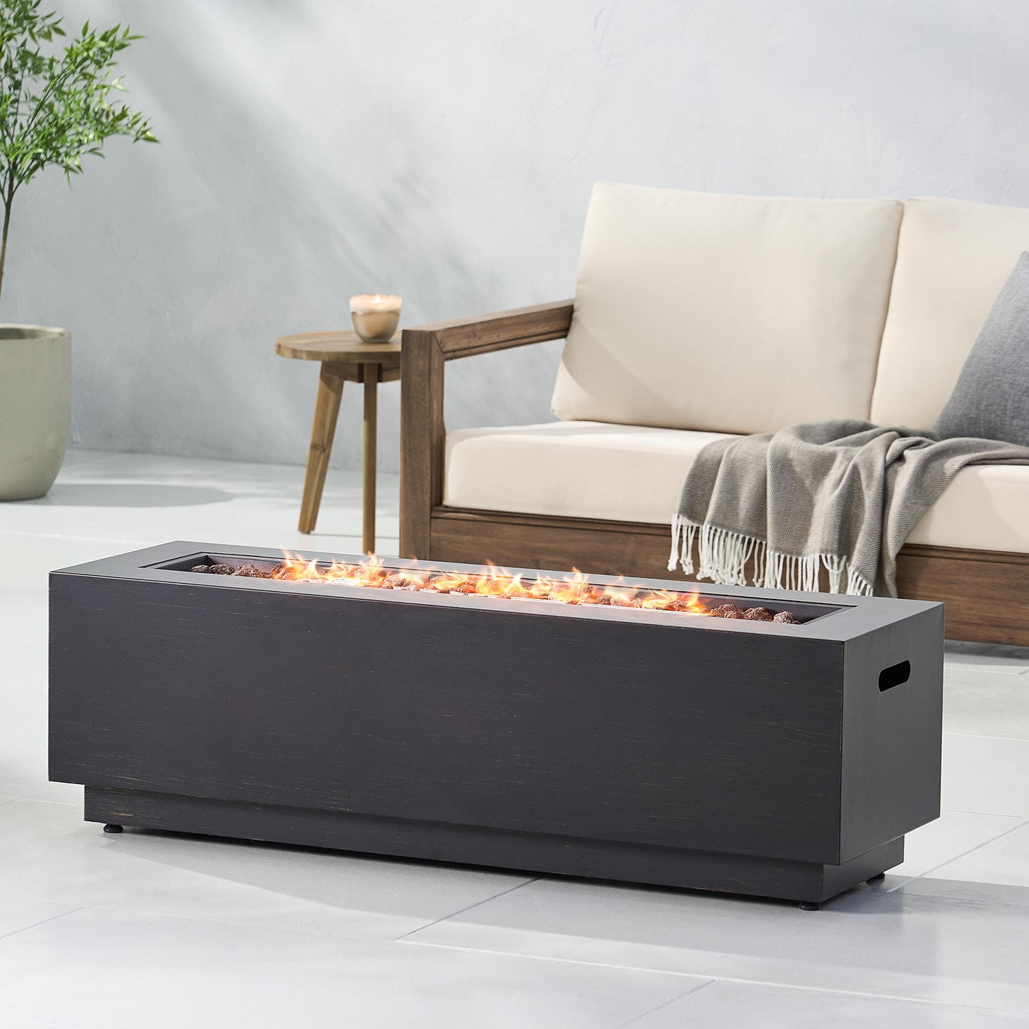 40" Outdoor 50,000 BTU Rectangular Iron Propane Fire Pit Gas Fire Pits ...
