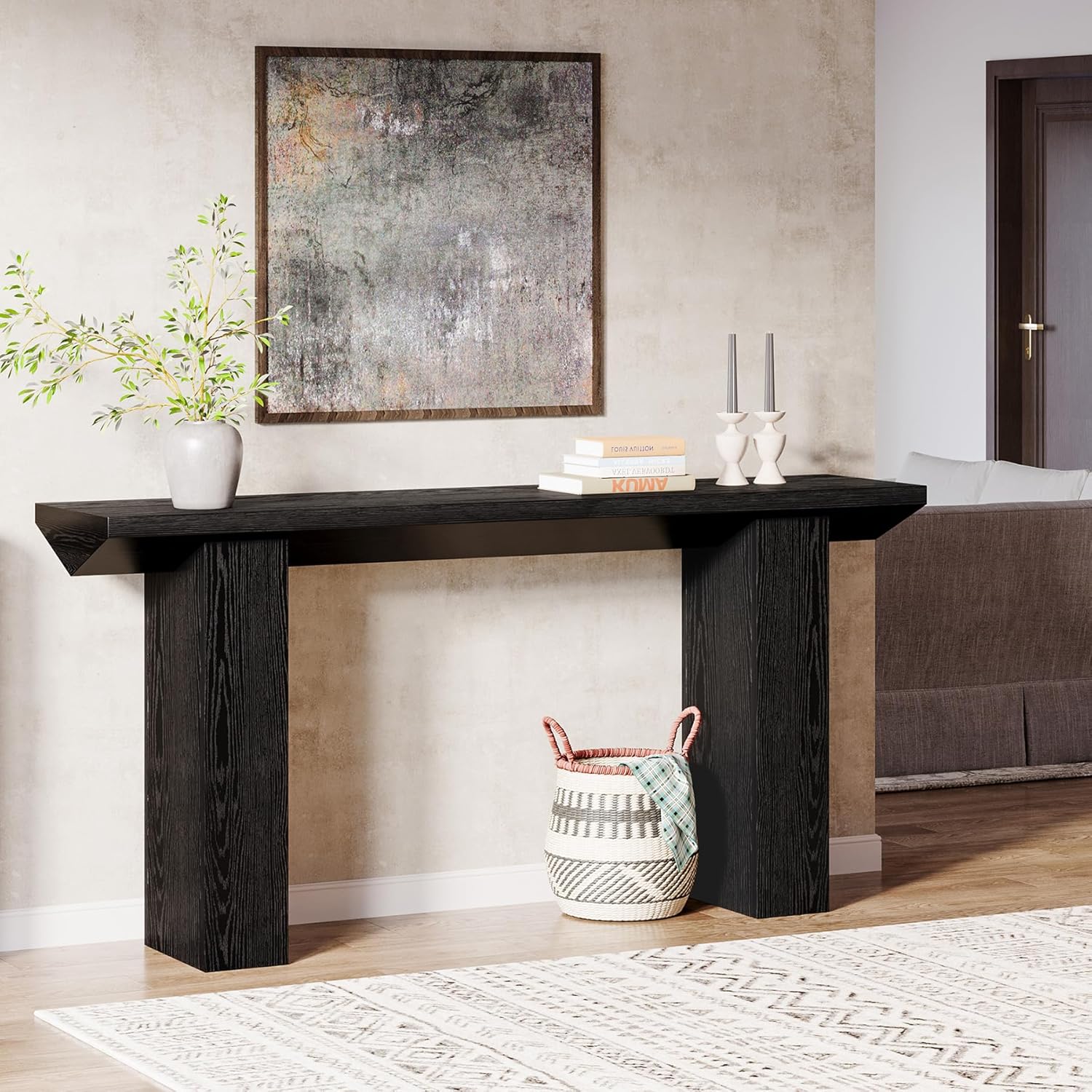 Tribesigns 63 inch W Farmhouse Black Long Console Table for Hallway ...