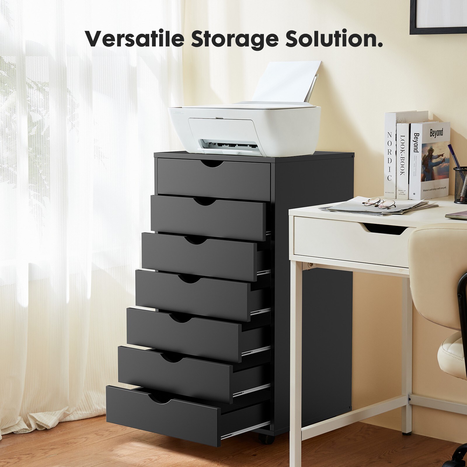 GlasFlength 34 Inch Black Office File Cabinet Home Storage Cabinet ...