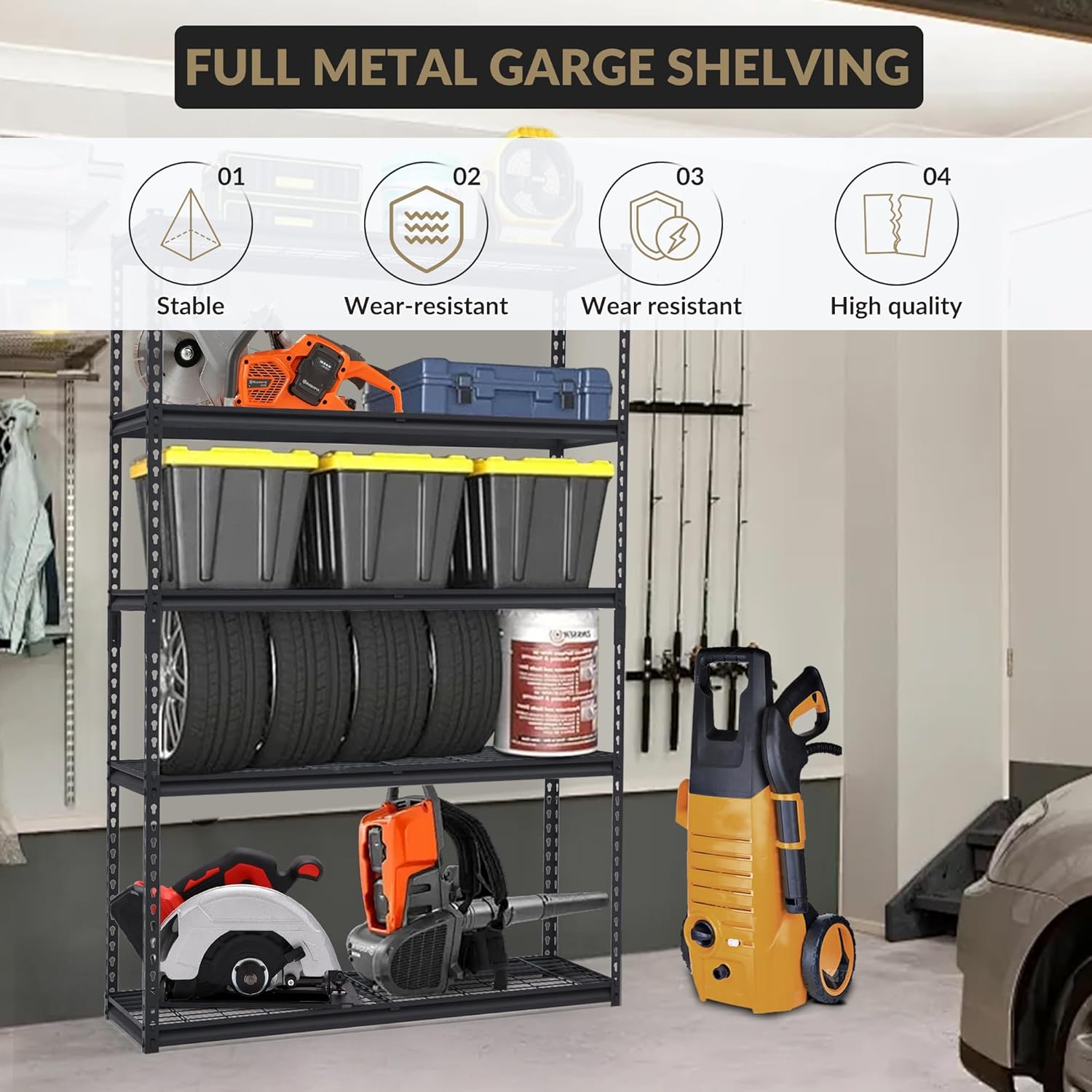 IdealHouse 5-Tier Heavy Duty Garage Shelving/ 2500 LBS Capacity ...