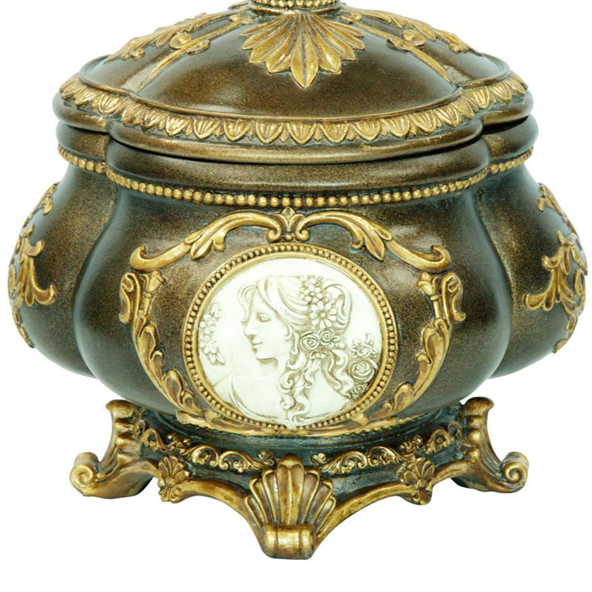 GlasFlength 9 Inch Tall Decorative Jewelry Box Bronze Finish with Gold ...