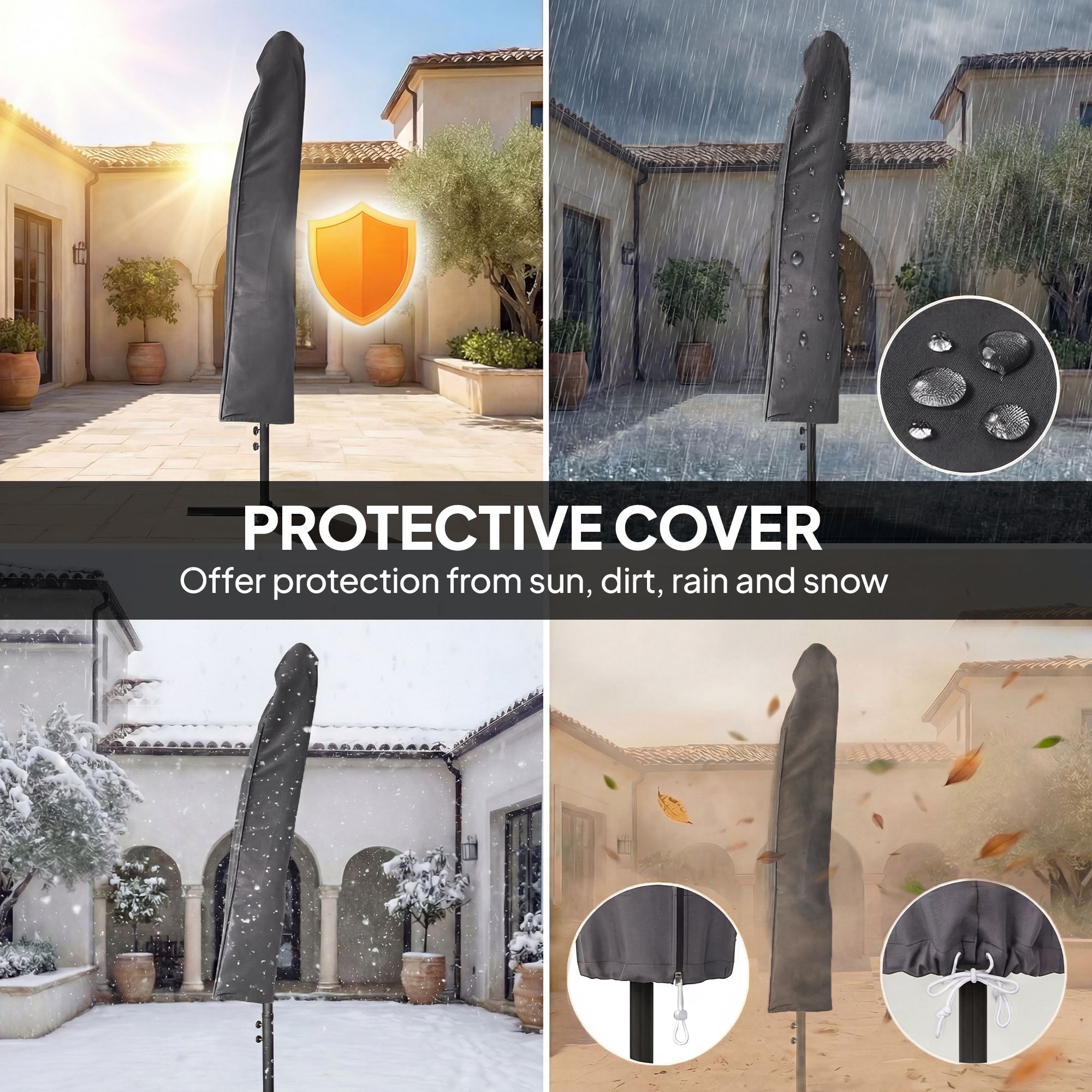 JUSHUA 10 ft Lake Blue Cantilever Patio Umbrella with Solar LED Lights ...