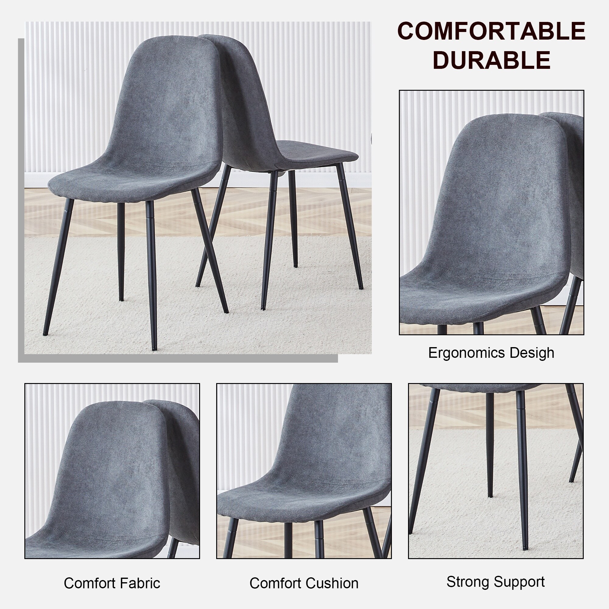 HyperDrop Cart Dark Grey Linen Fabric Dining Chair with Anti Slip Metal ...