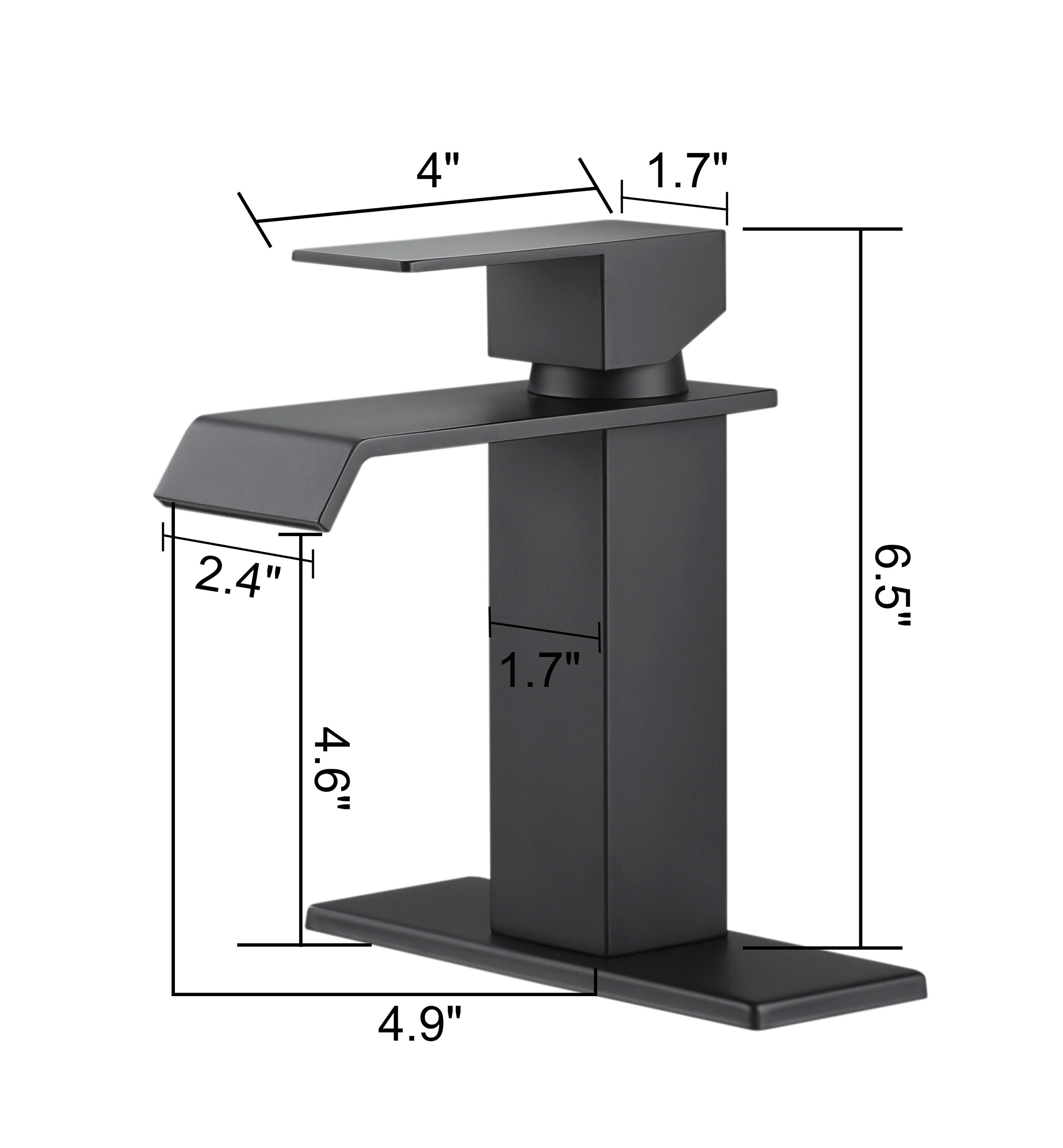 LUCKY ONE Waterfall Bathroom Faucet Single Handle Matte Black Vanity ...