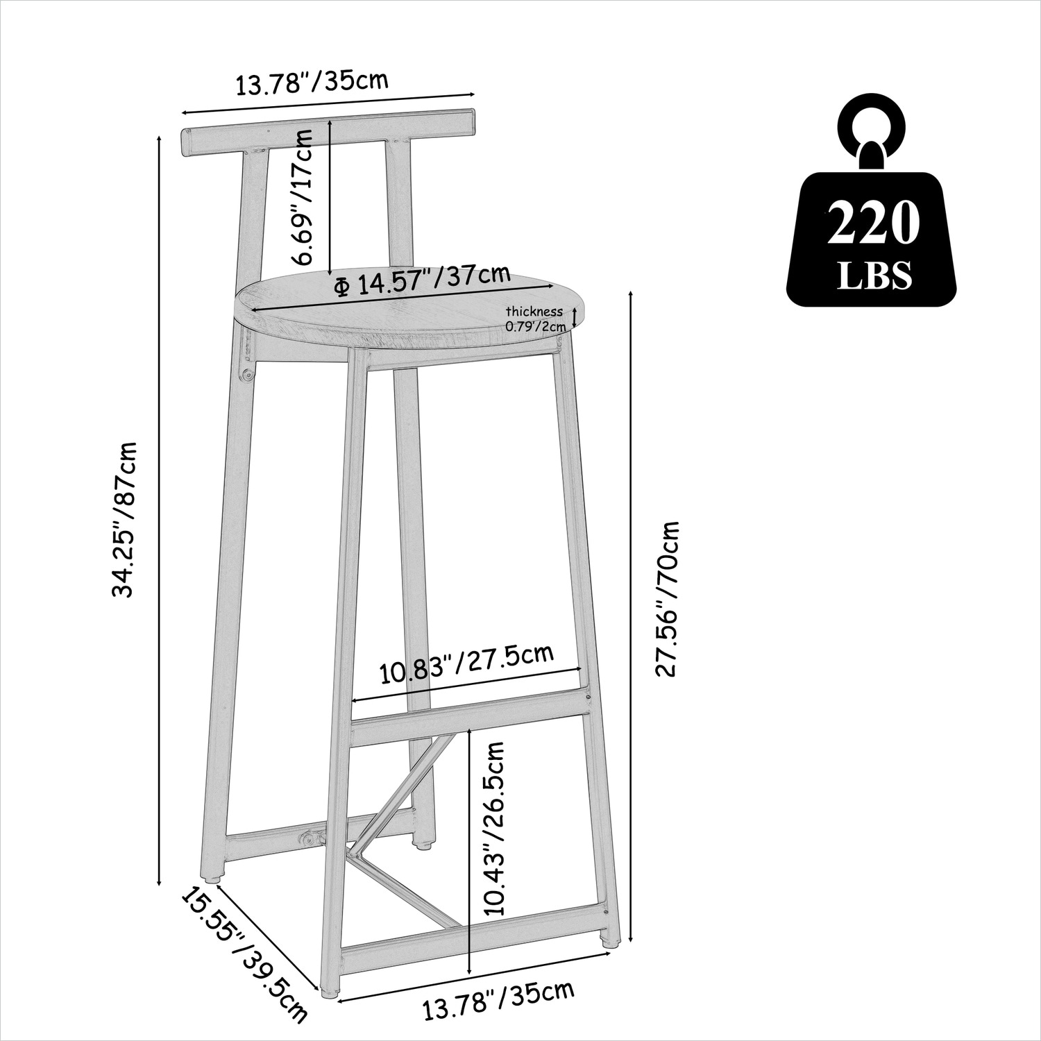 Watnature Counter Height Bar Stools Set of 3 Kitchen Bar Seating with ...