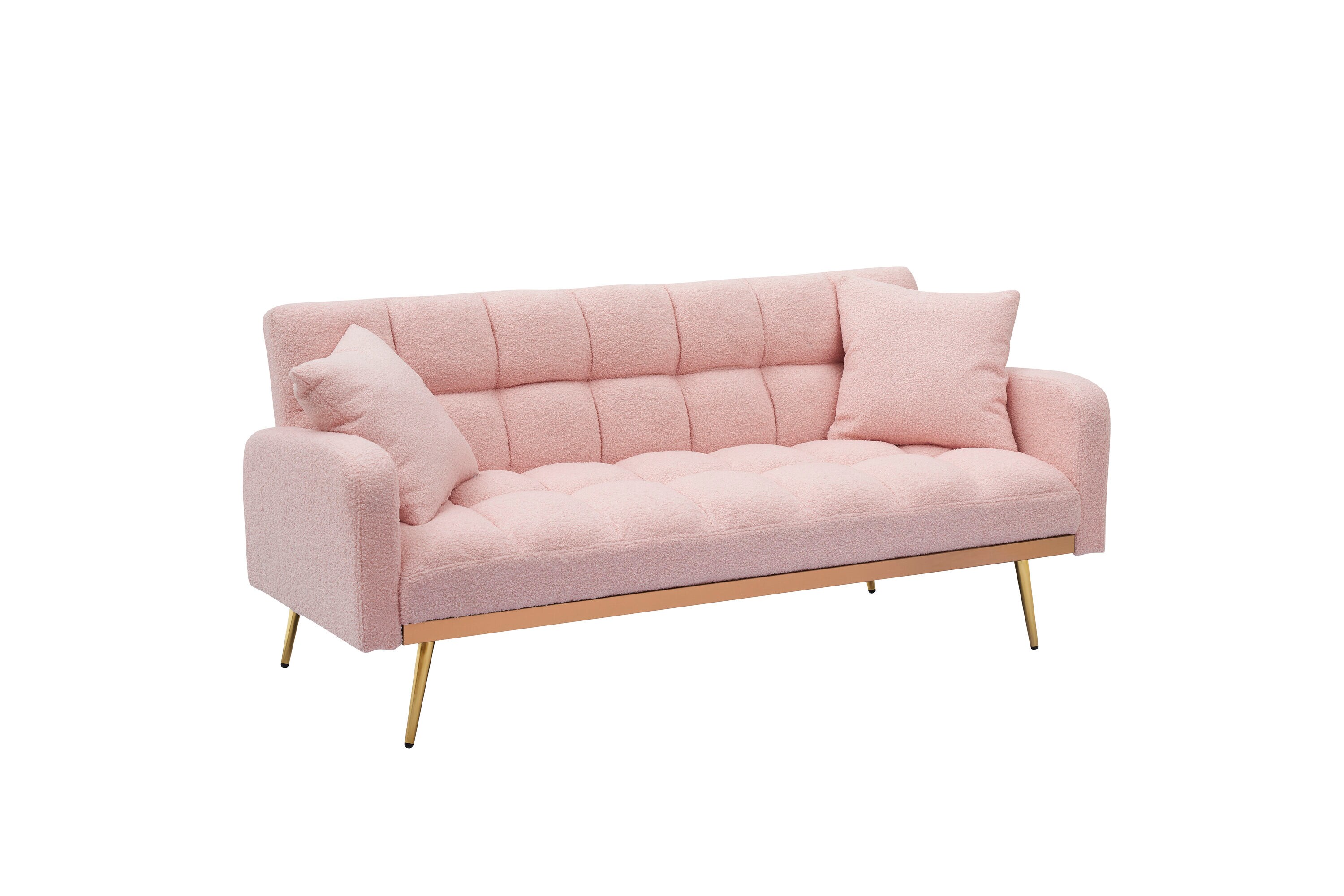 LOVMOR 69 Inch Pink Sofa Bed Adjustable Teddy Sofa for Small Space ...