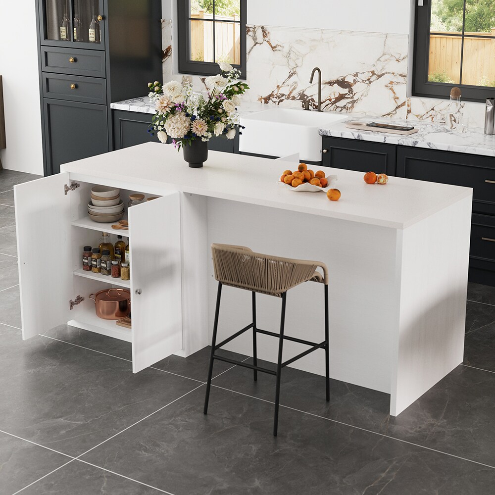 Homsee Large Kitchen Island with Storage 78.7 Inch Wide Stationary ...