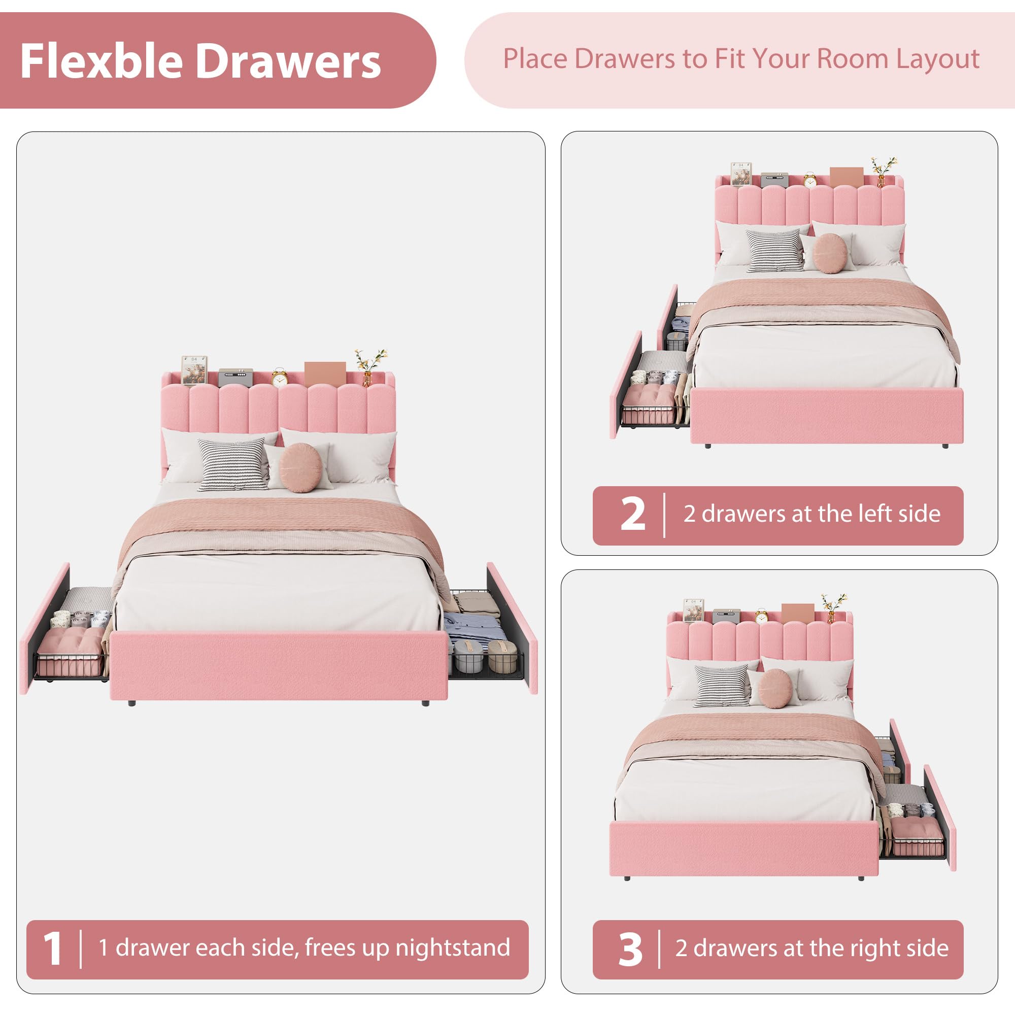 GarveeLife Full Size Bed Frame with Storage Headboard Kids Bed Frame ...