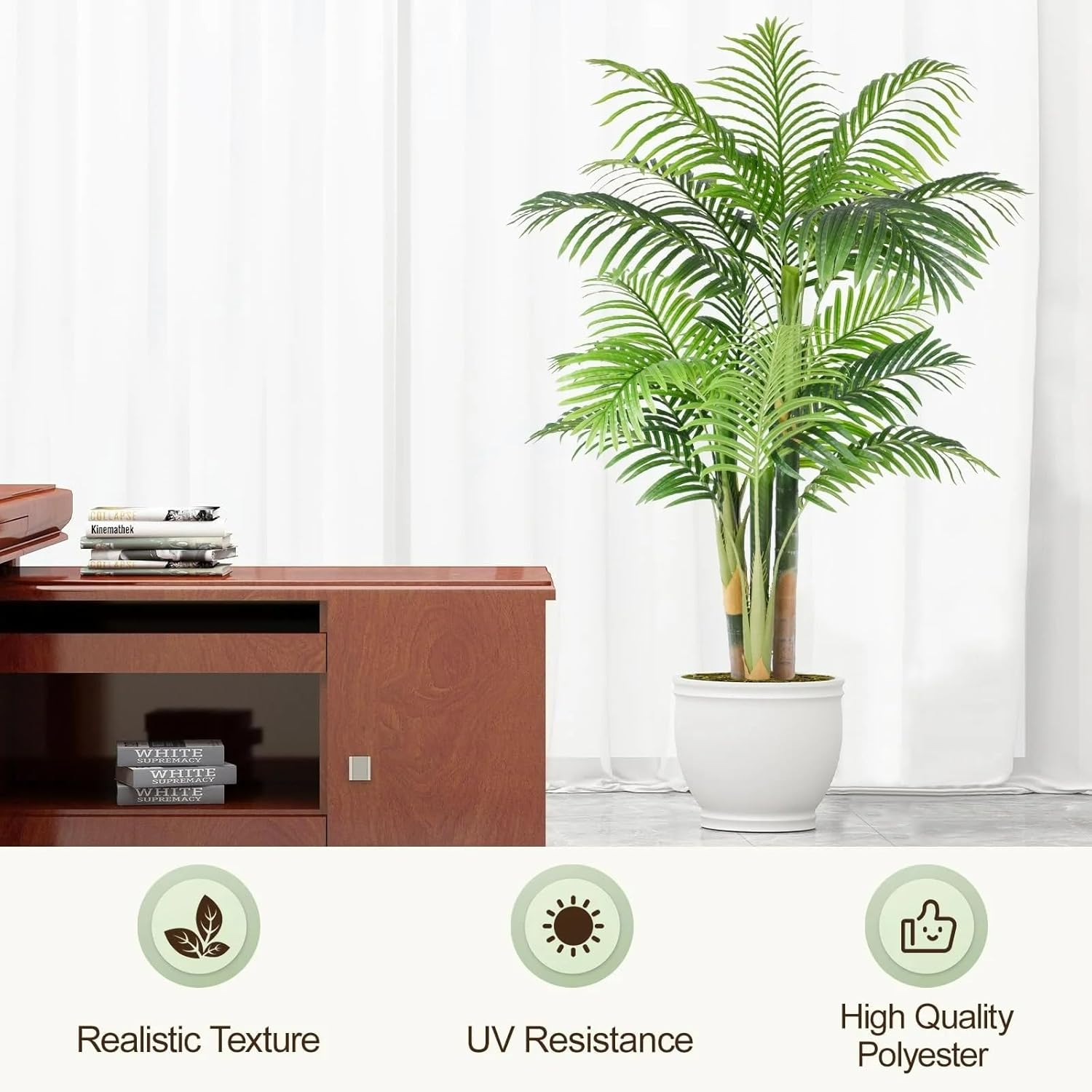 Garvee 4Ft Triple Golden Cane Palm Artificial Tree Large Tropical Palm ...