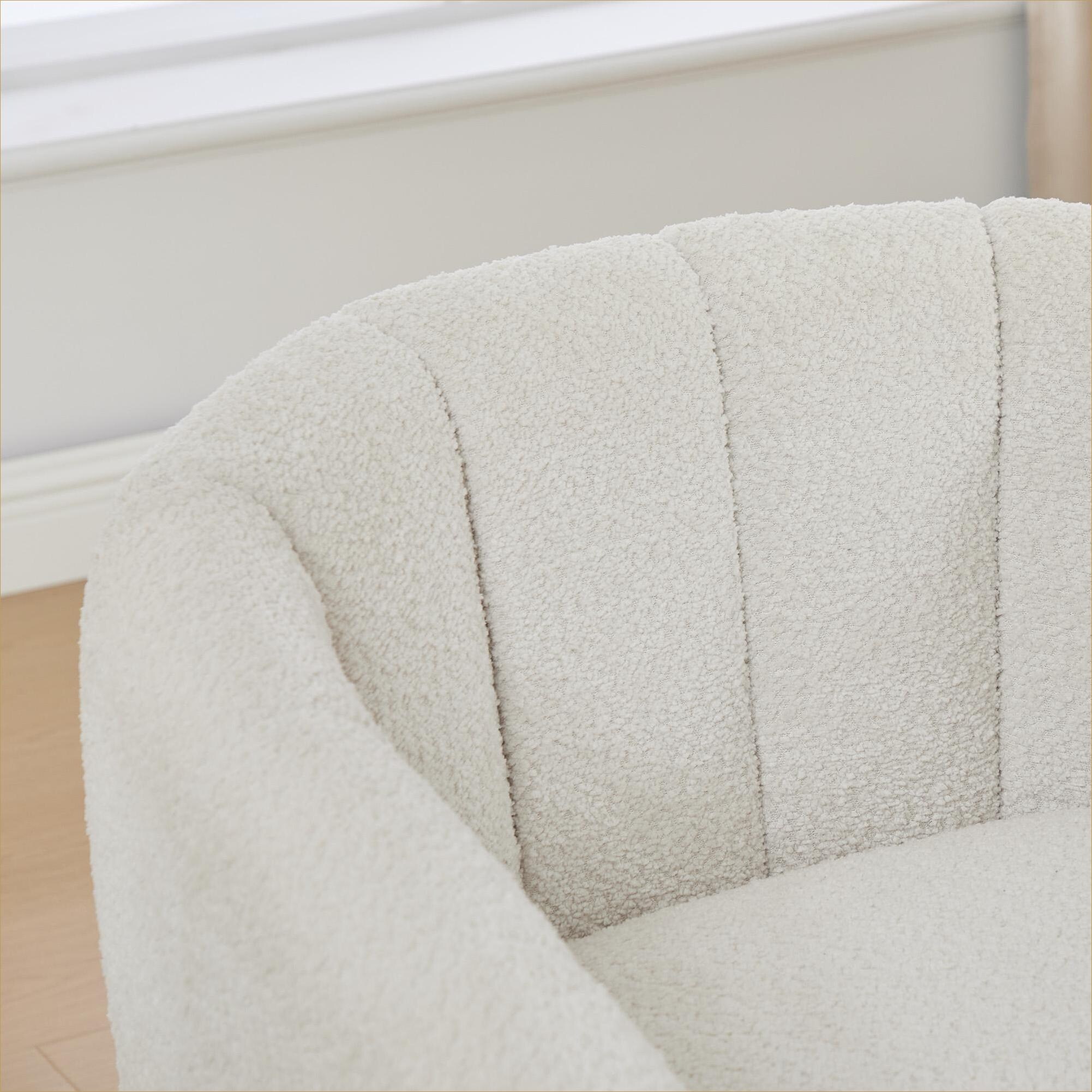 Watnature 360-Degree Swivel Accent Chair Chenille Linen Beige Tufted ...