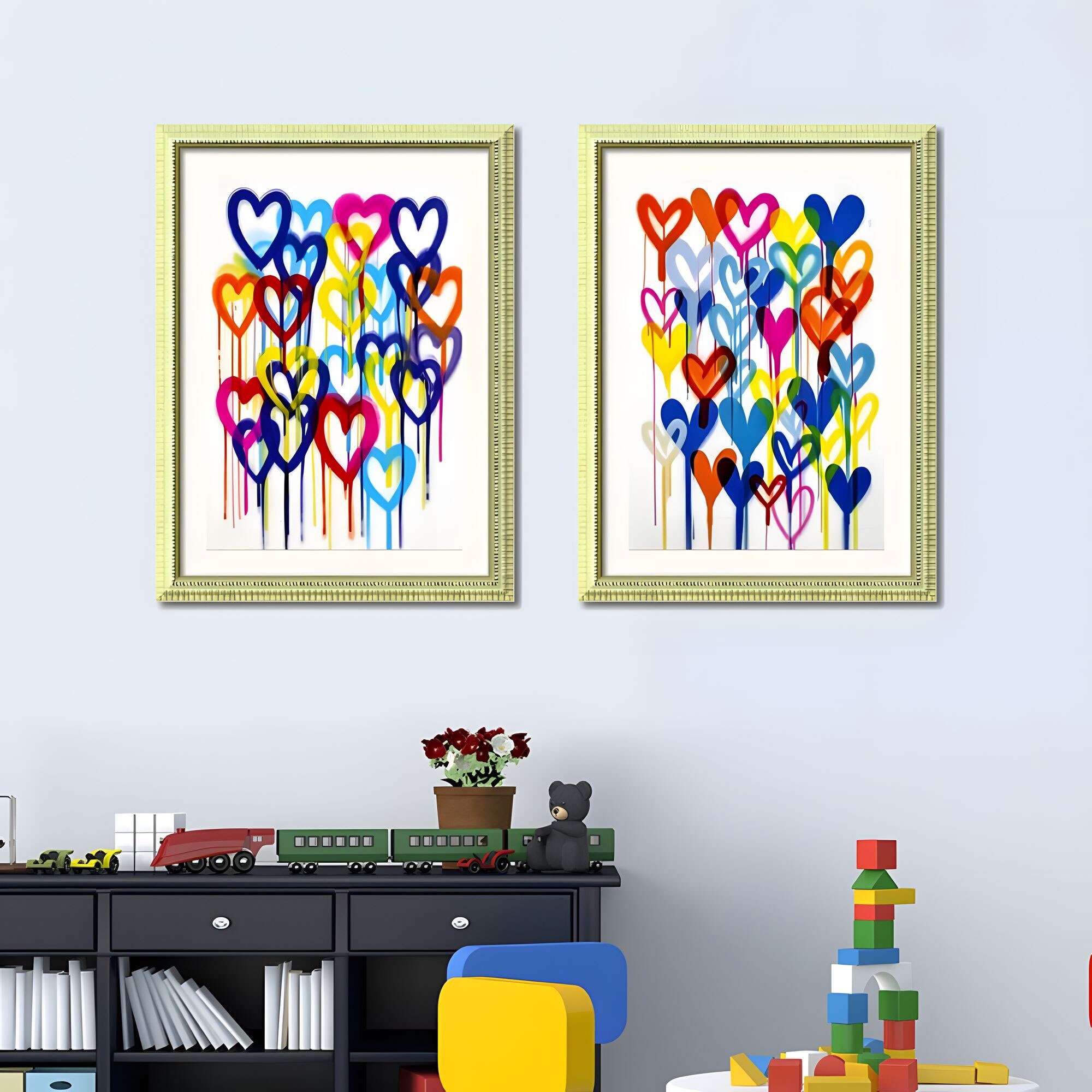 LOVMOR Set of Colorful Heart Graffiti Framed Wall Art Replaceable ...