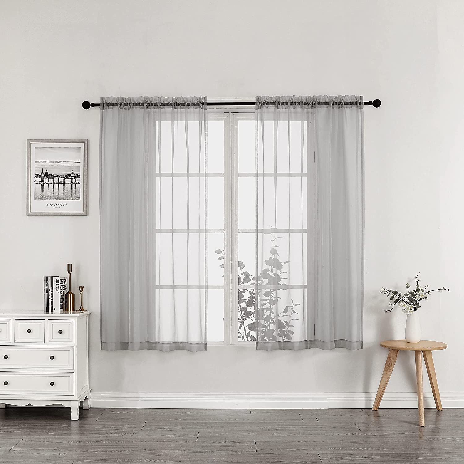 KATE AURORA Simplistic Living 2 Piece Lightweight Rod Pocket Gray Sheer ...