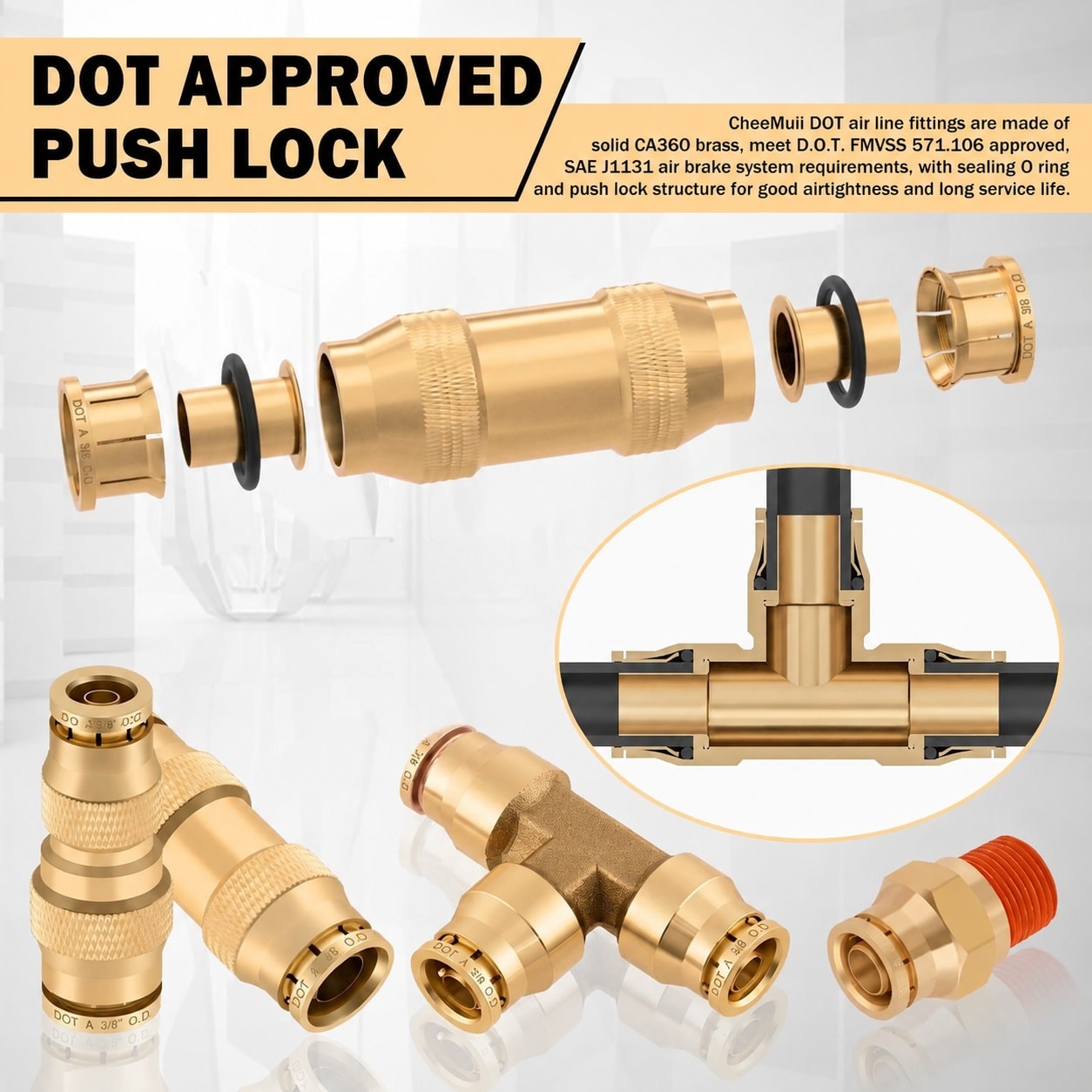 AKSCYZM 136 pcs Brass DOT Air Line Fittings Kit Push Lock Air Fittings ...