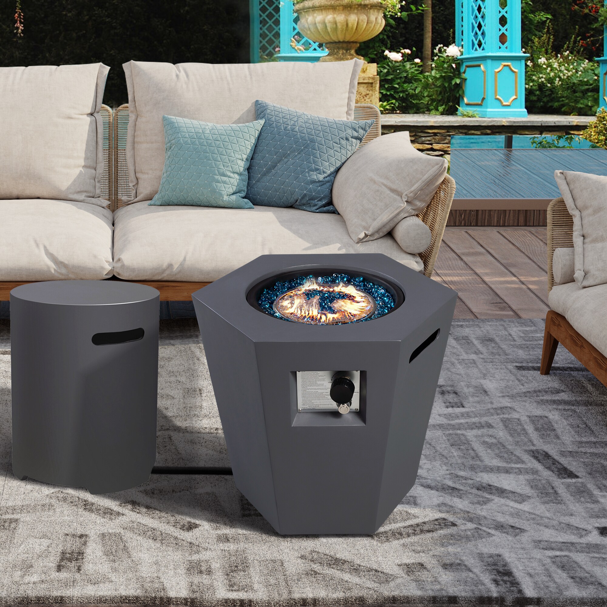 UPHA Hexagonal Fire Pit with Tank Cover 24-in W Dark Gray Magnesium ...