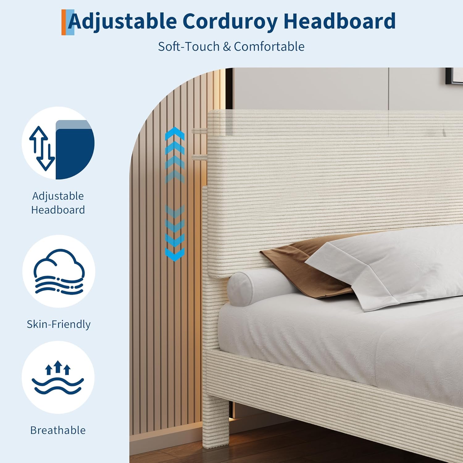 Garvee Queen Platform Bed Frame with USB Charging Station Corduroy ...