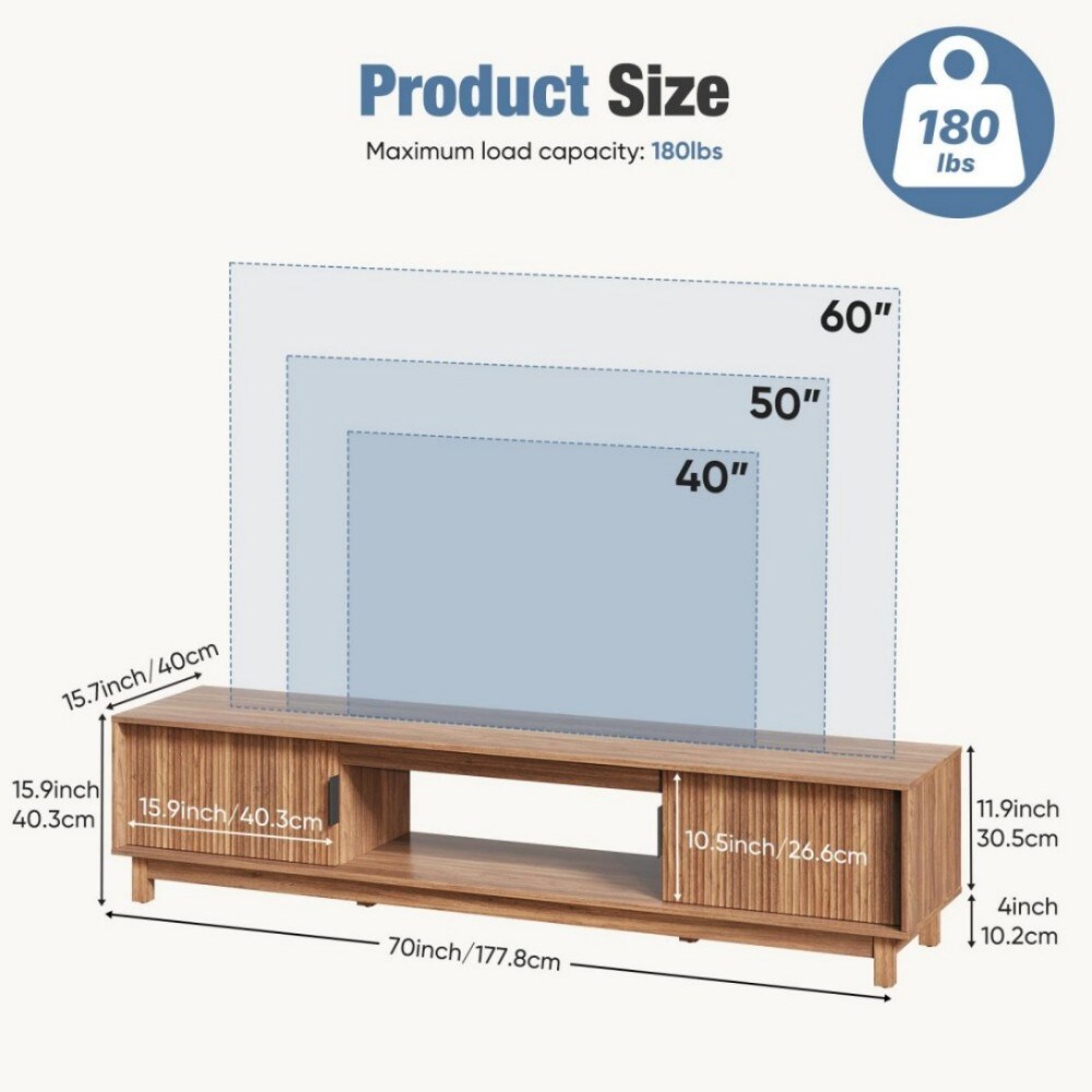 OOU 70in Mid-Century Modern TV Stand with Storage Cabinets Cable ...
