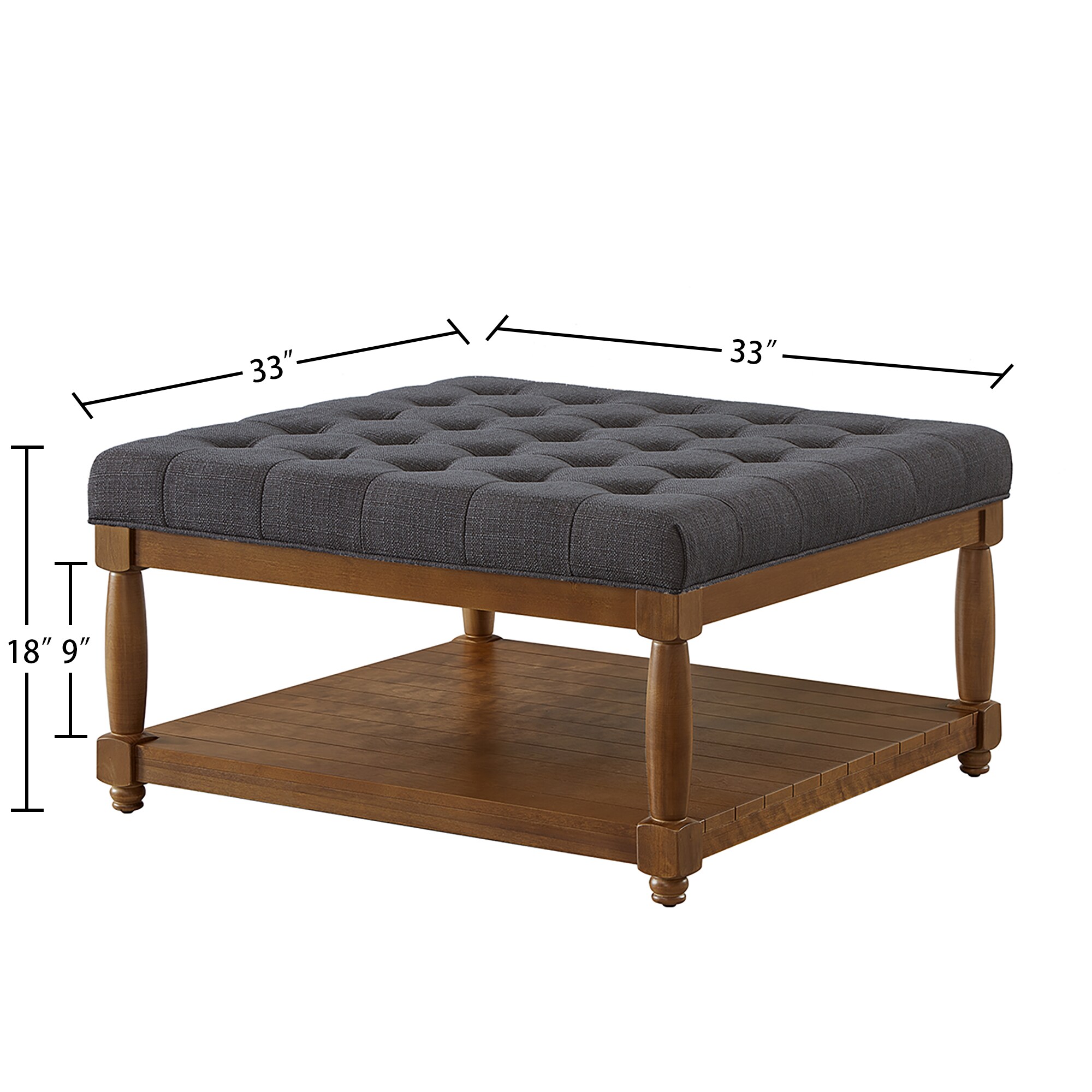 LUXEYARD Large Square Upholstered Tufted Linen Ottoman Coffee Table ...