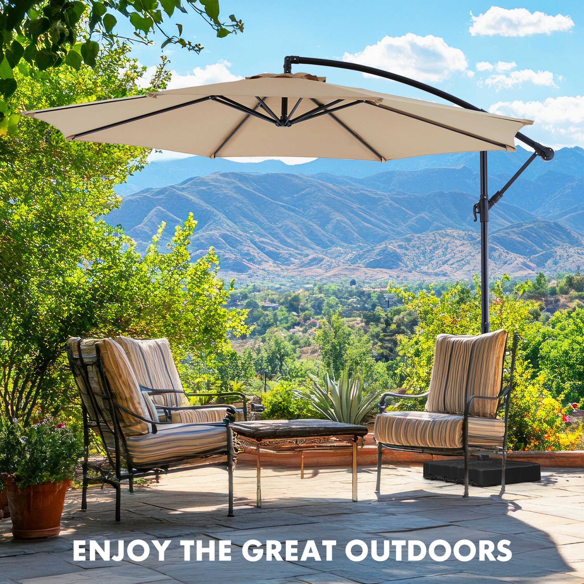 Bybafun 10-ft Iron Brown Crank Cantilever Patio Umbrella in the Patio ...