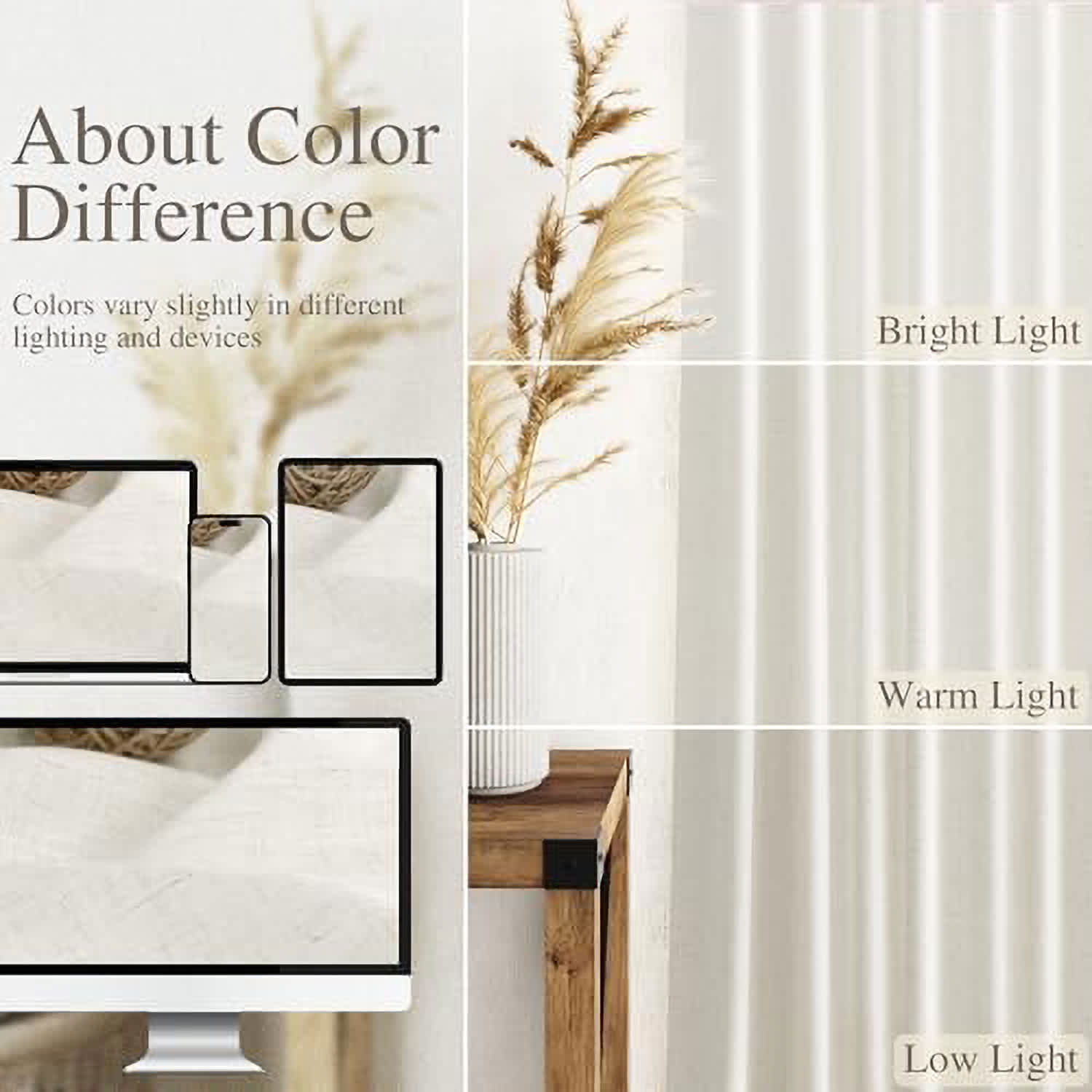 Etokfoks Cream Linen Back Tab Curtains 84 Inch Length for Living Room 2 ...