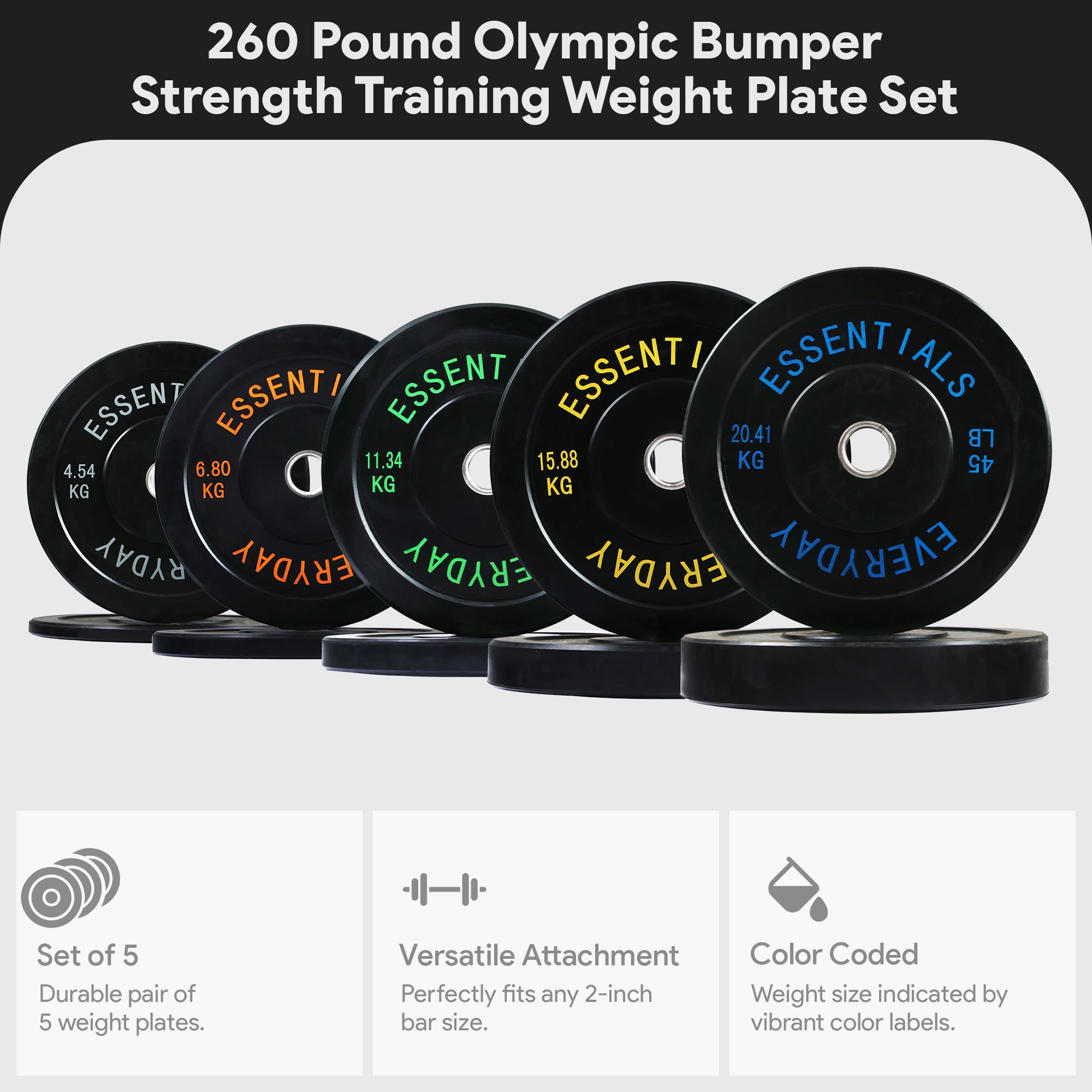 Balancefrom Fitness 260 Pound Olympic Bumper Strength Training Weight ...