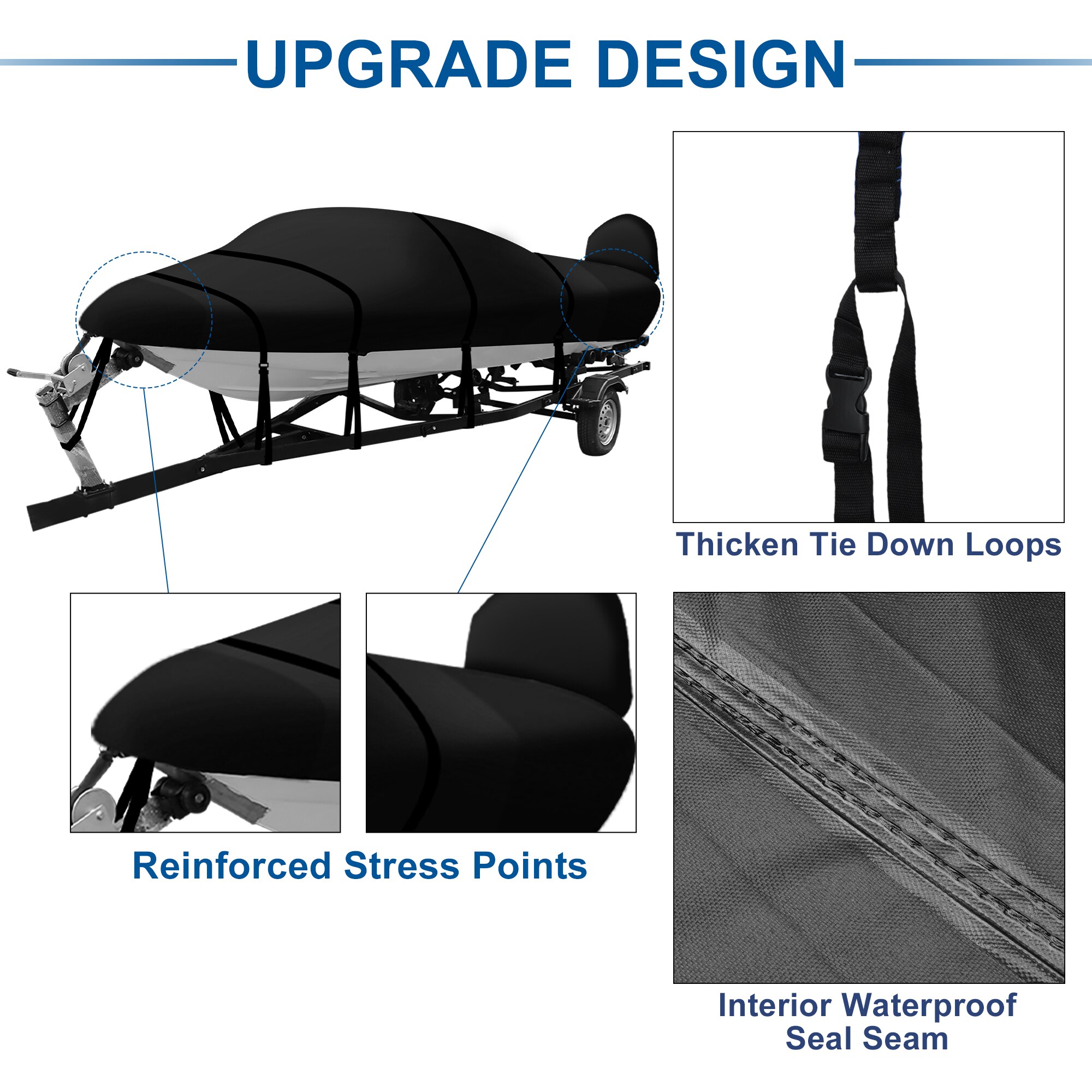 Unique Bargains Trailerable Boat Cover 600D Marine Grade PU Lined ...