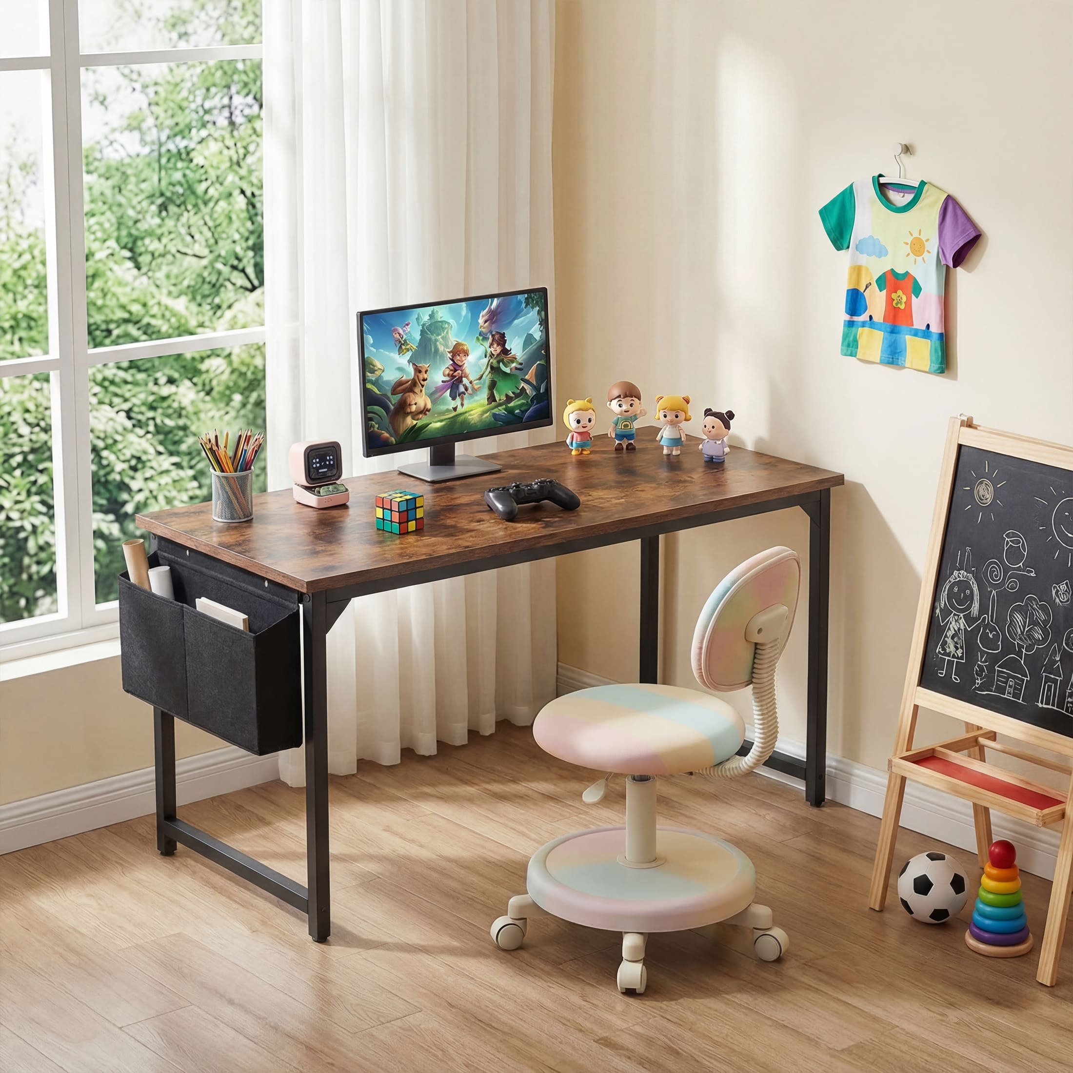 Sweetcrispy 55-in W Rustic Brown Home Office Writing Desk with Fabric ...