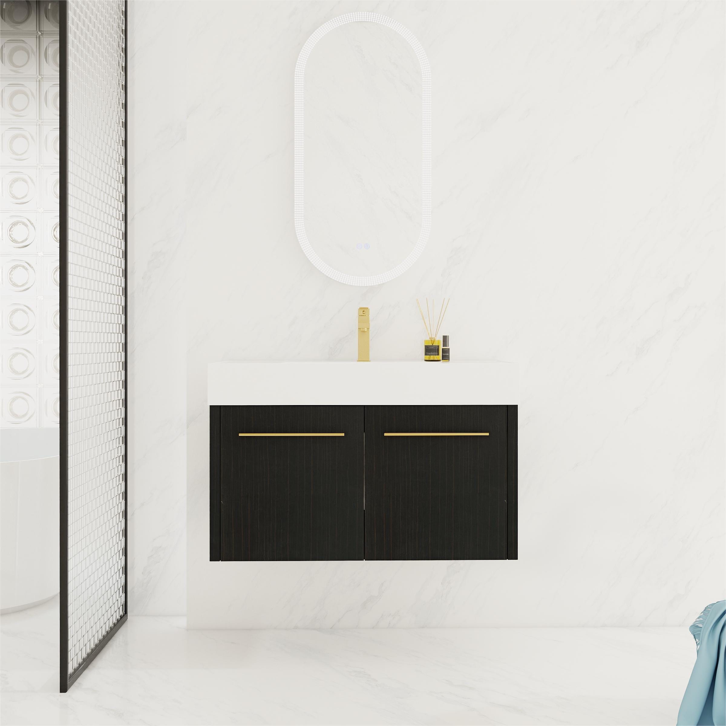 Afhocomp 36 in. Single Sink Wall-mount Black Chestnut Bath Vanity with ...