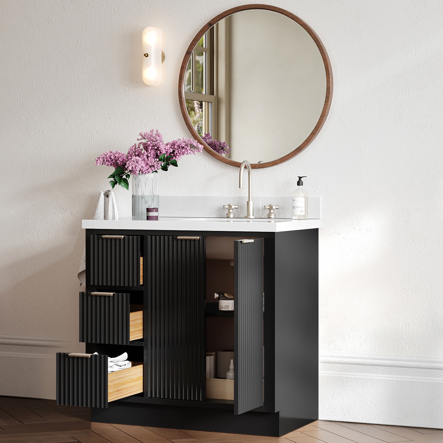 ARIEL Milan 36-in Black Undermount Single Sink Bathroom Vanity with ...