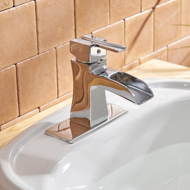 Kinwell Chrome 4 In Centerset 1 Handle Waterfall Bathroom Sink Faucet
