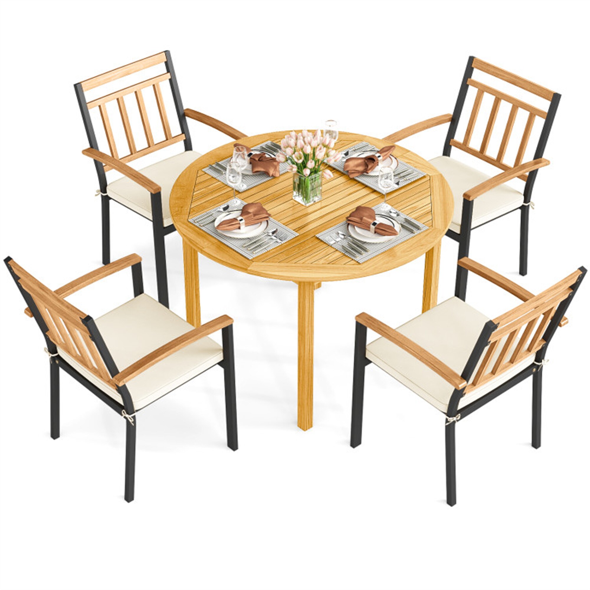 BABOOM Outdoor Dining Set 5 -Piece Black Patio Dining Set Wood Round ...