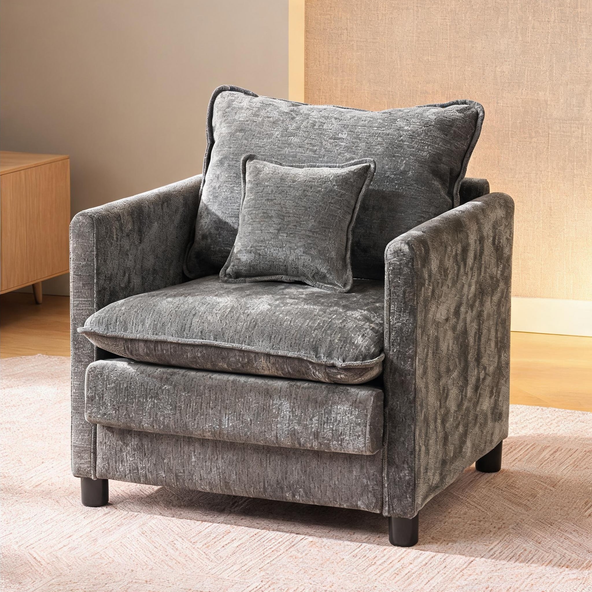Naturefalls Single Modern Armchair Fabric Upholstery Soft Gray 28.7 ...