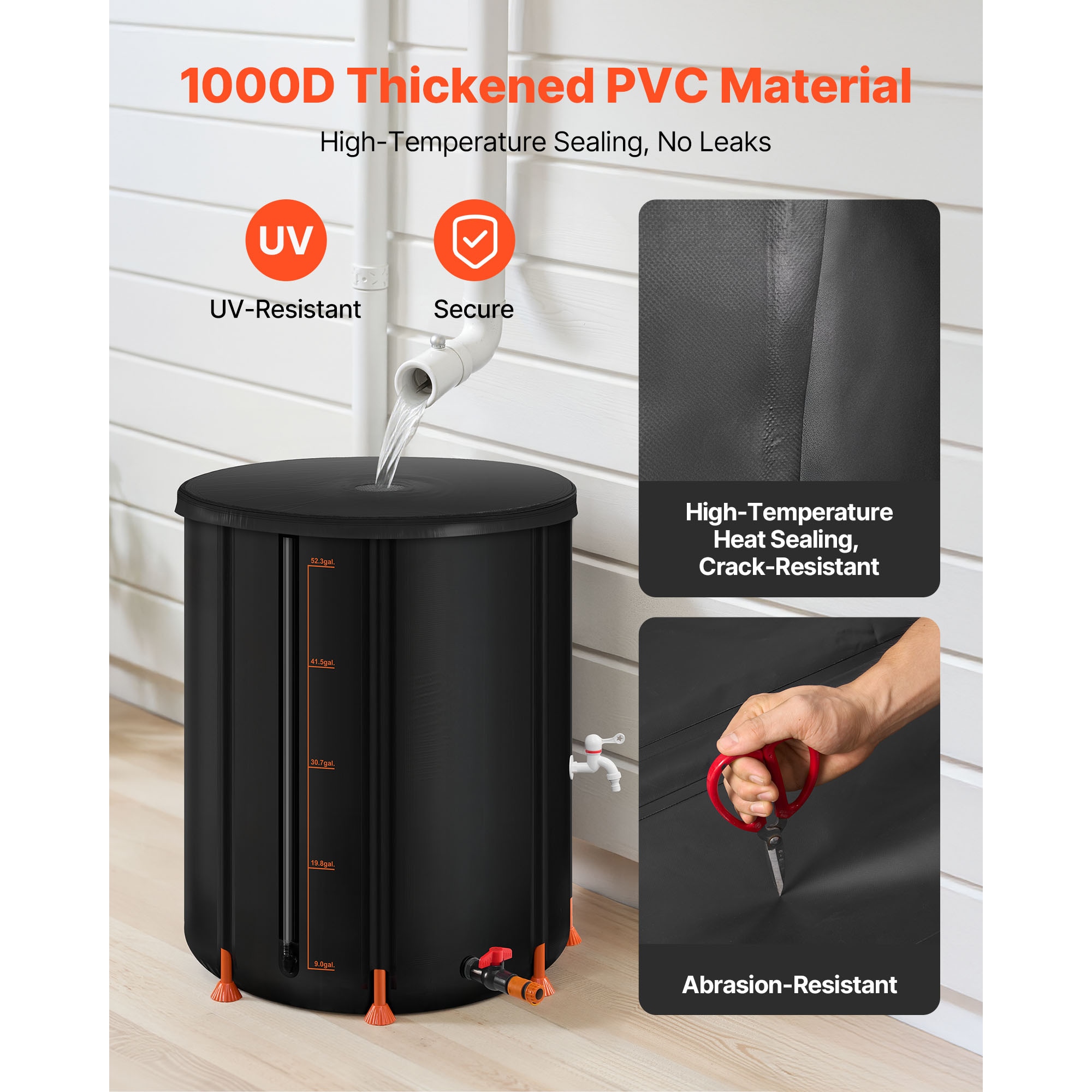 VEVOR Collapsible Rain Barrel 53 Gallon Portable Rain Water Collection ...