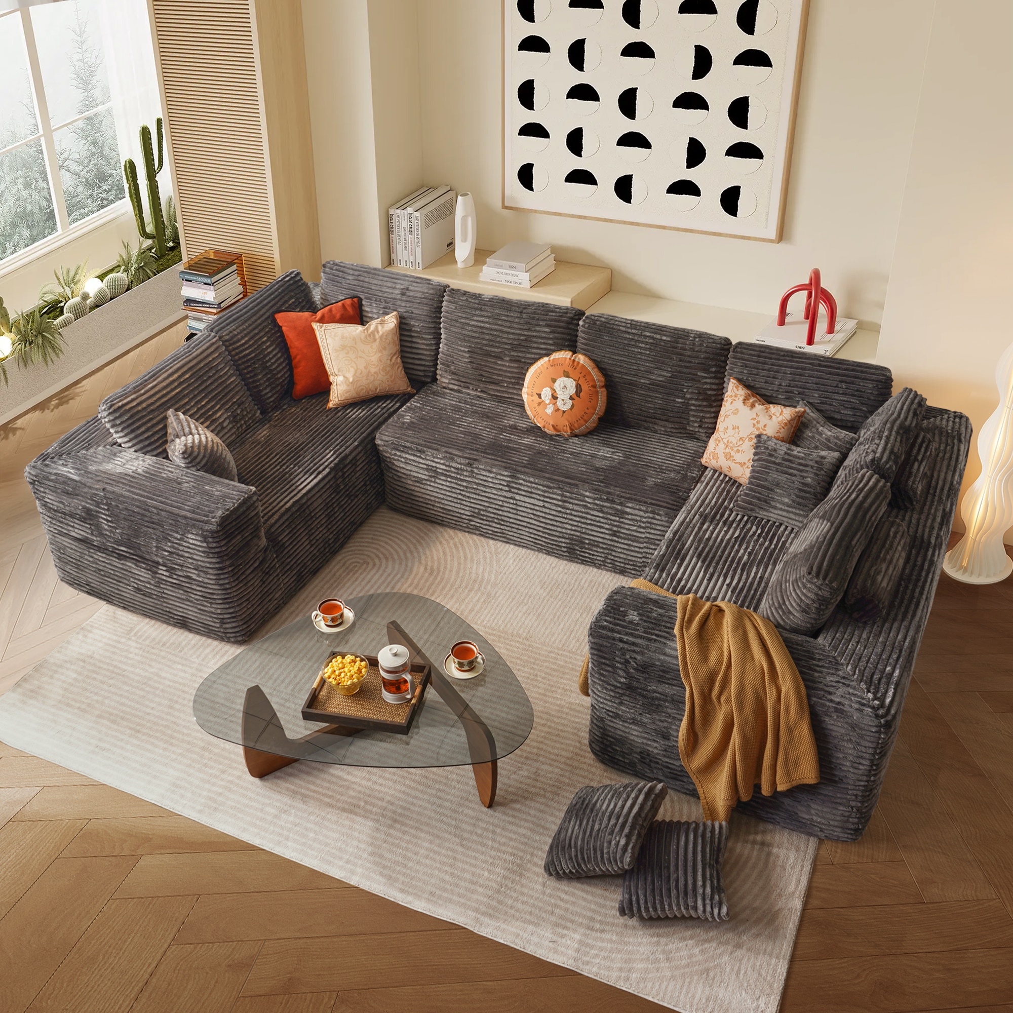XIZZI Velora 135.4-in W Modern Dark Gray 4-seater Reclining Sectional ...