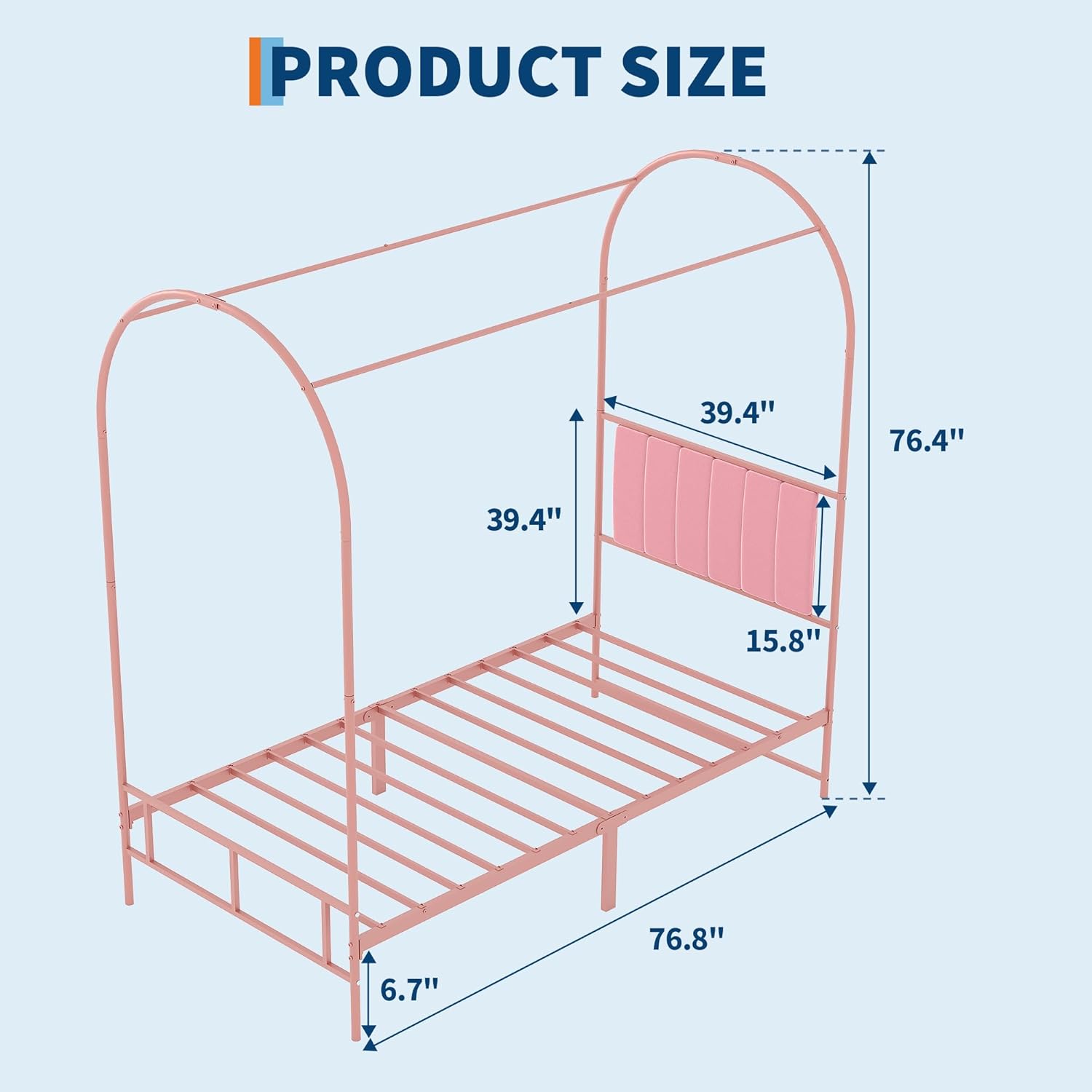Garvee Twin Canopy Bed Frame with Upholstered Headboard Metal Frame ...