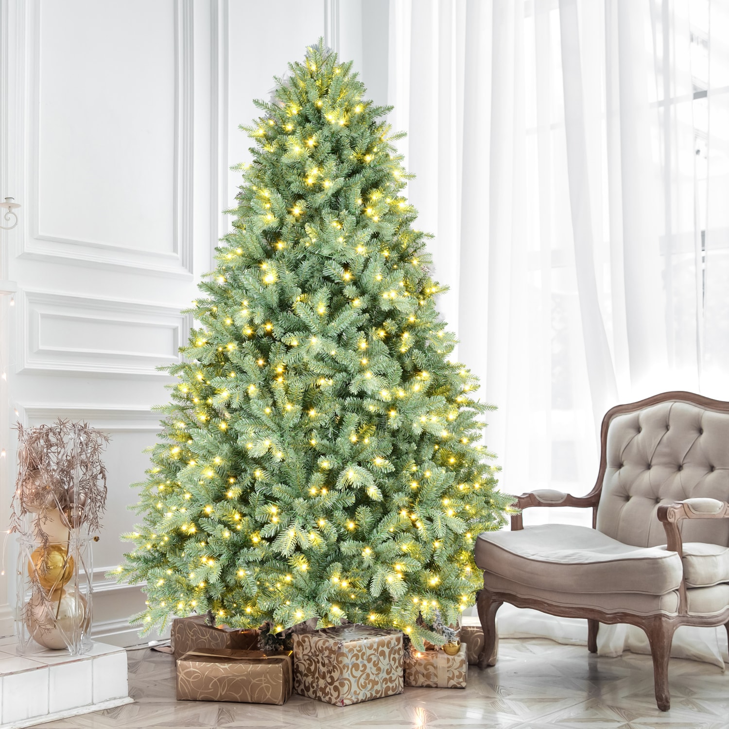 Tinyhomie 6FT Blue Pre Lit Christmas Tree with 500 Warm White LED ...