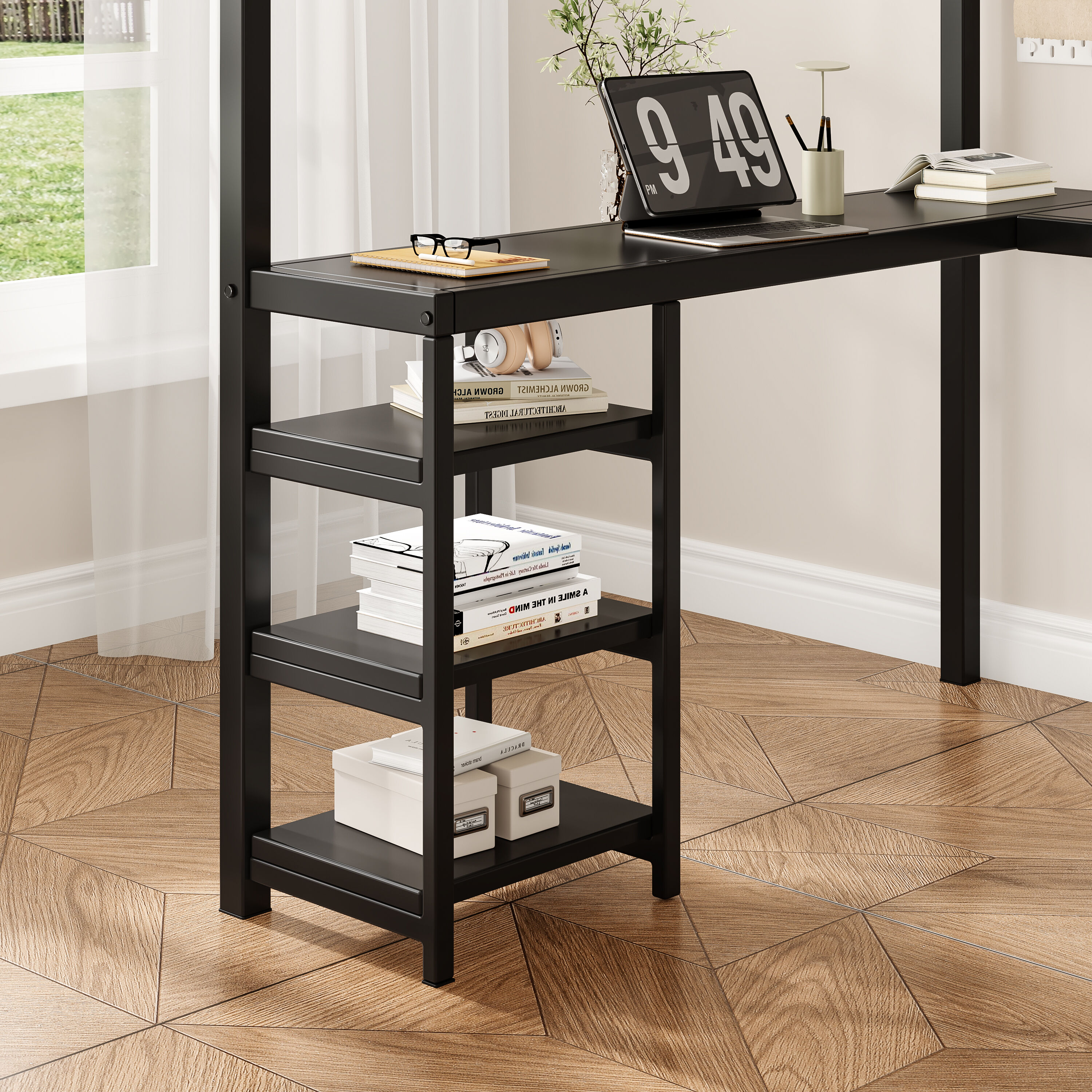 Tinyhomie Full Size Loft Bed with Desk and Open Shelves Heavy Duty ...