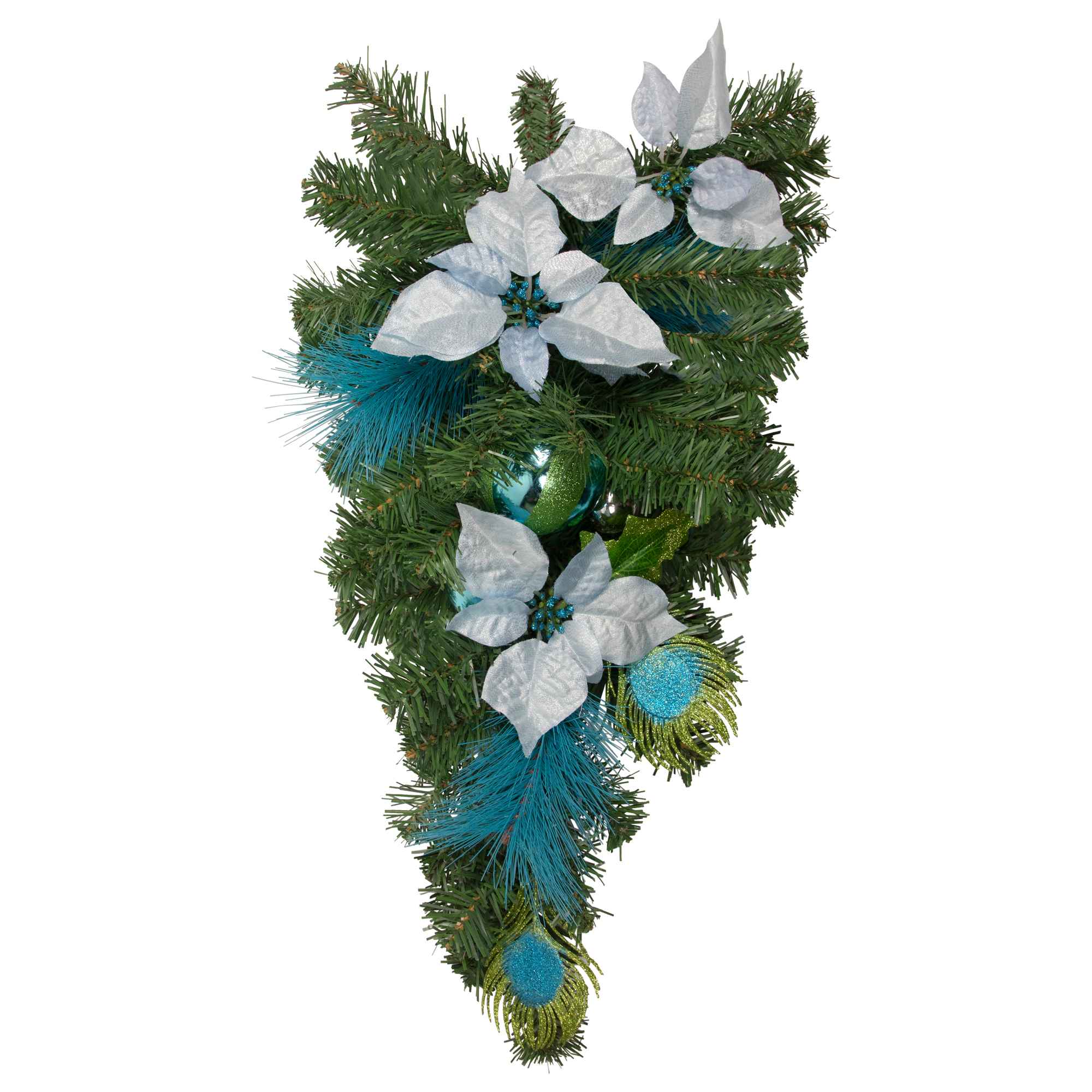 Northlight Peacock Feather and Poinsettia Artificial Christmas Teardrop ...