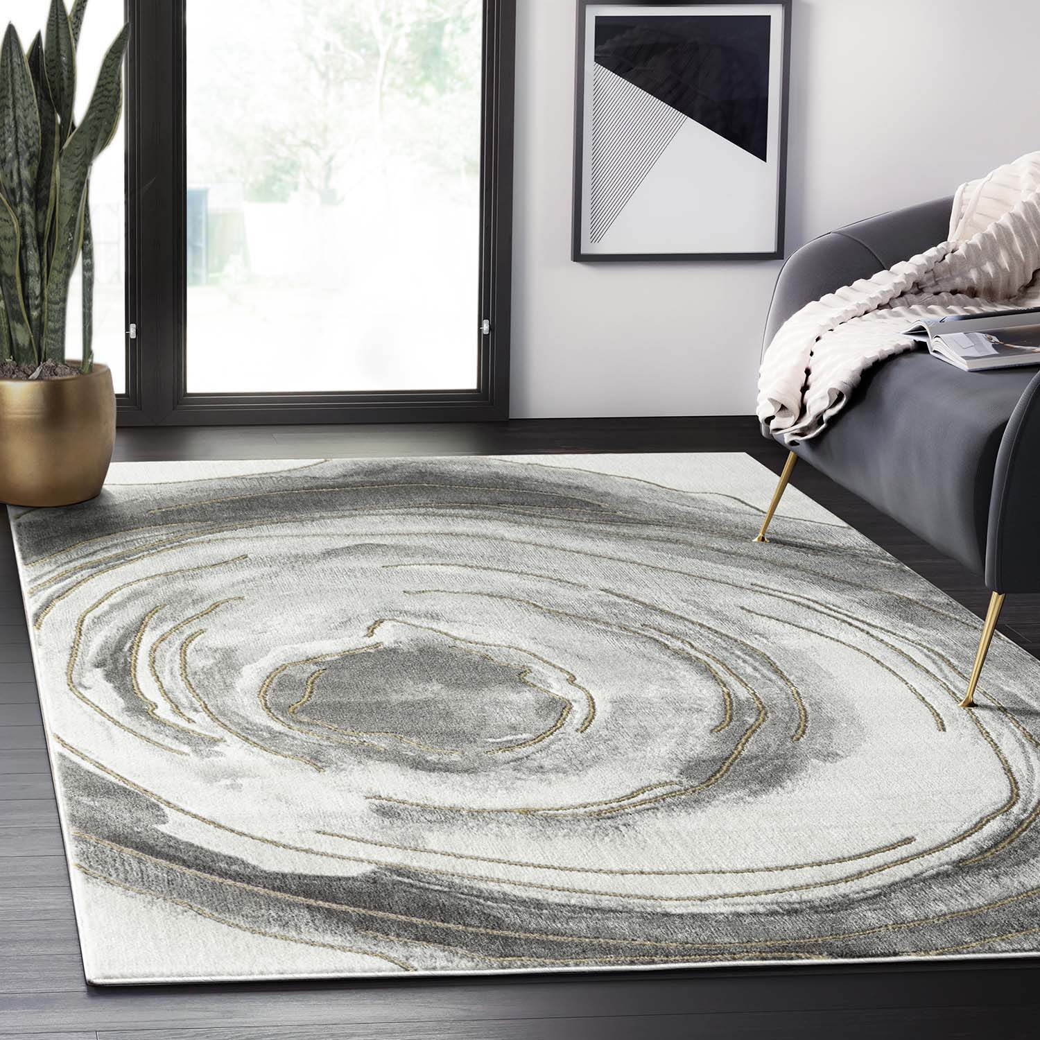 Abani Rugs Luna 5 x 8 (ft) Loomed Polypropylene Grey/Gold Rectangular ...