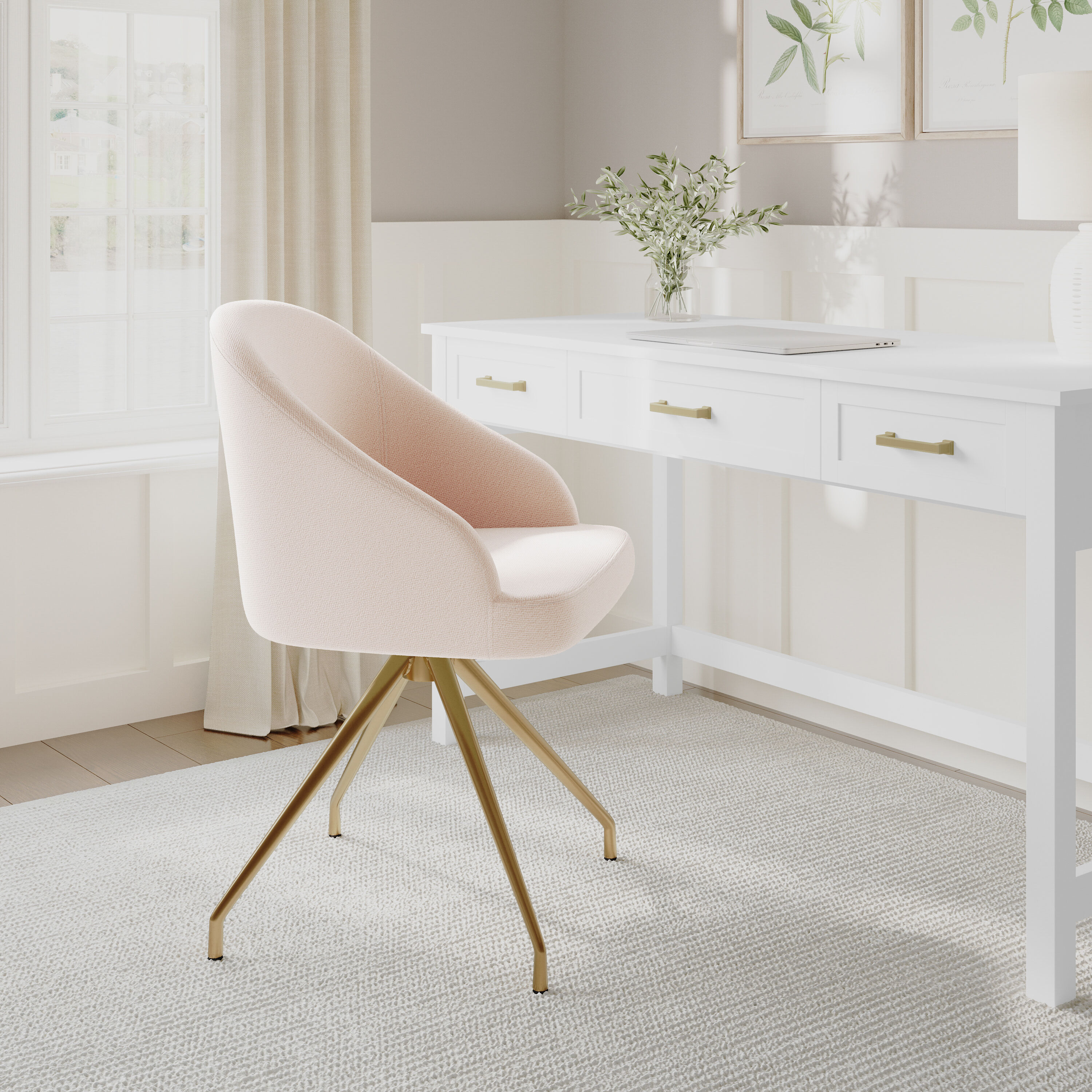 Martha Stewart Sora Upholstered Stationary Office Chair in Conch Shell ...