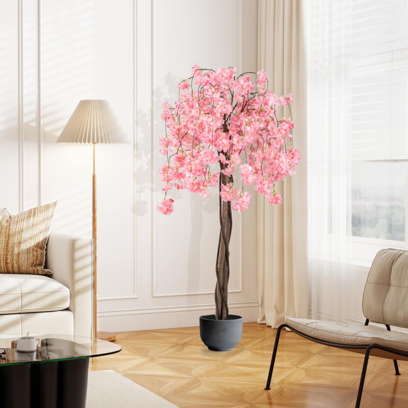 SUGIFT 5.5 FT Tall Artificial Cherry Blossom Tree with Pink/White ...