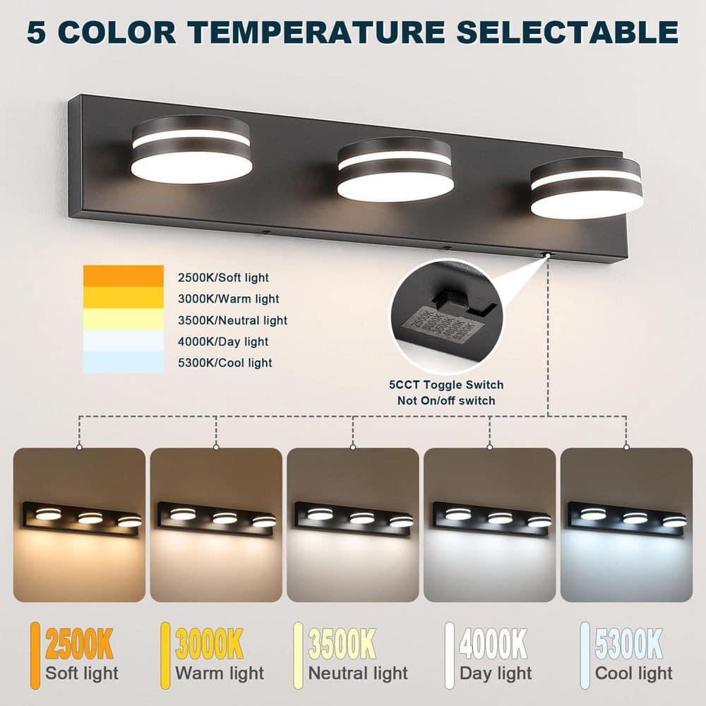 DAYAUM 23.62 in. 3-Light Matte Black Modern Bathroom Vanity Light with ...