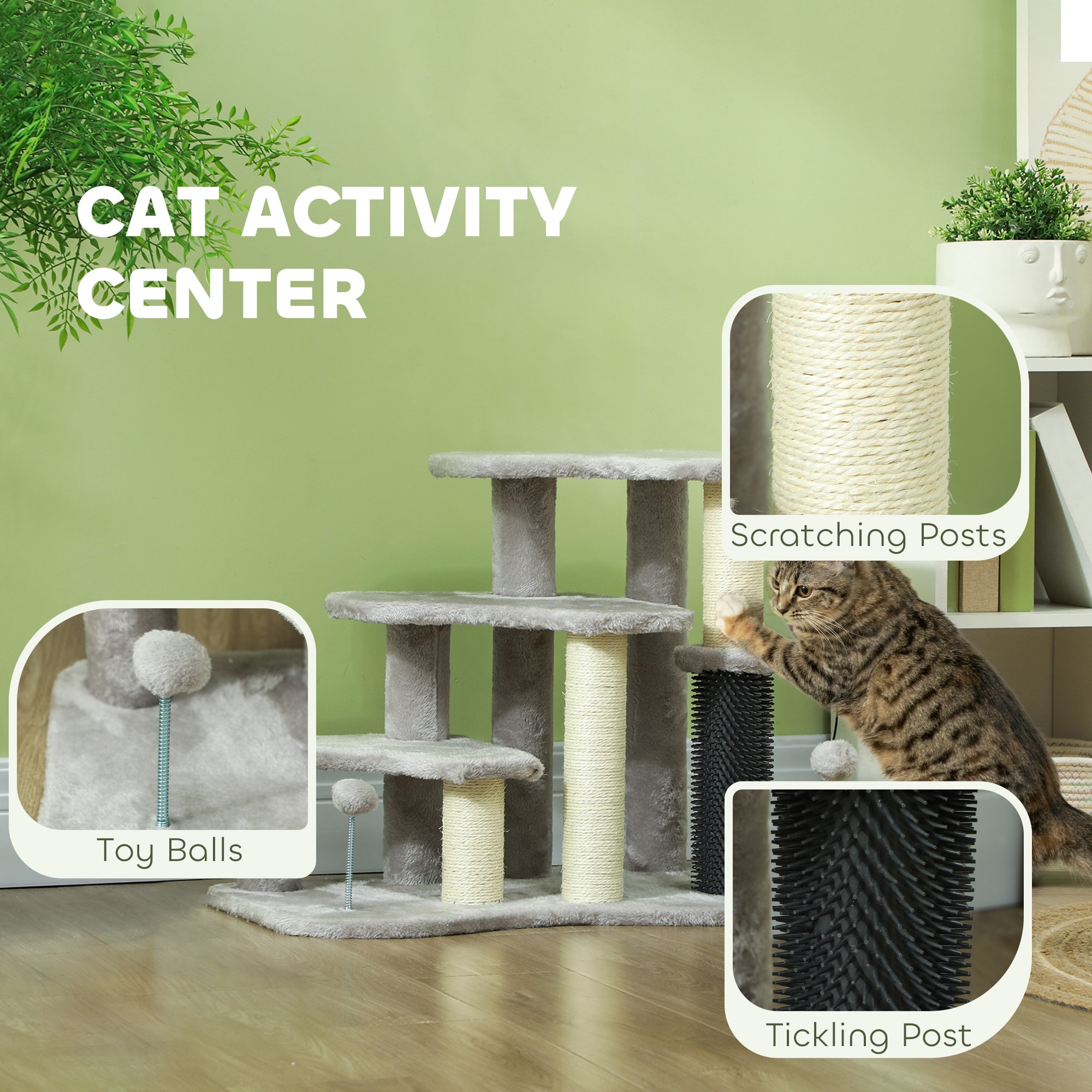 PawHut 20 Cat Tree 2 in 1 Cat Tower 3-Step Pet Stairs with Scratching ...