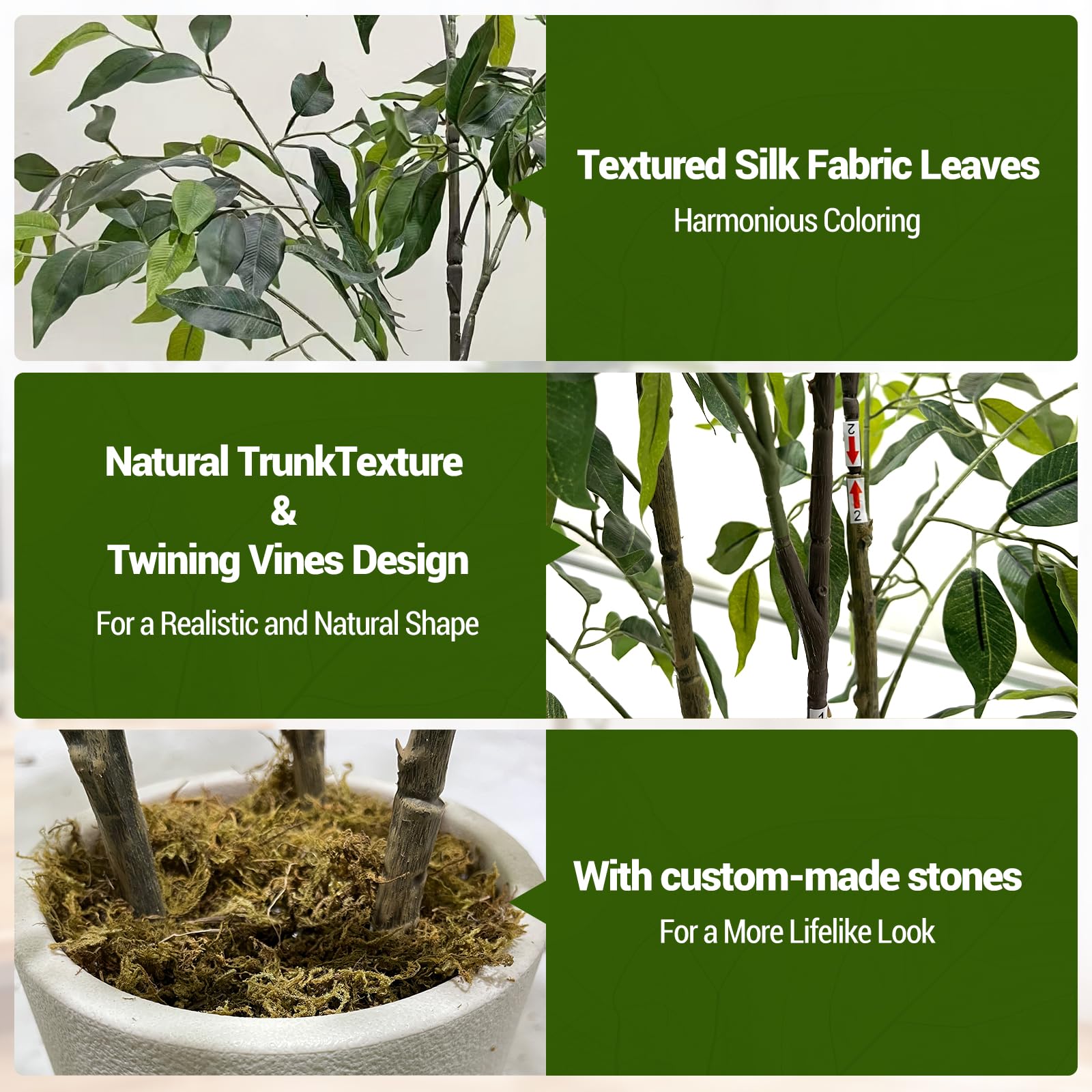 Garvee Artificial Ficus Tree for Home Decor 6ft Silk Faux Plant White ...