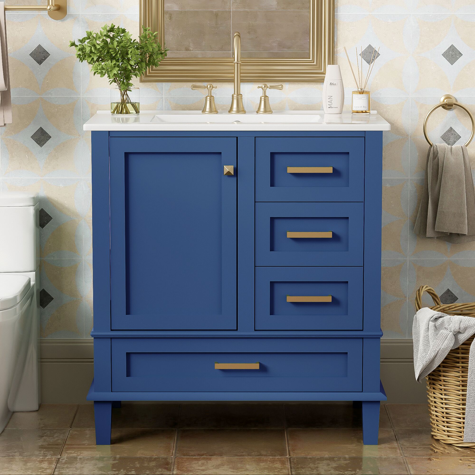 Bellemave 30-in Blue Contemporary Single Sink Bathroom Vanity with ...