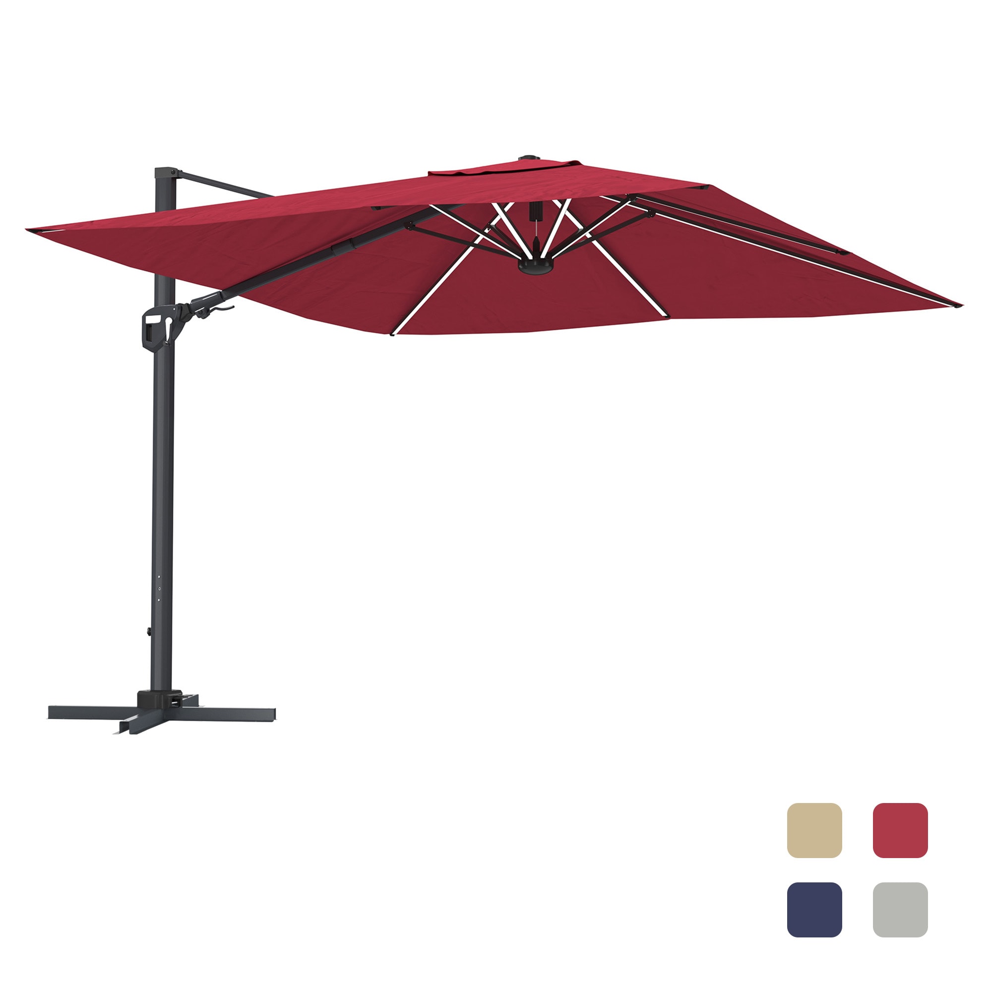 Watnature 11FT Square Cantilever Patio Umbrella with LED Light in Red ...