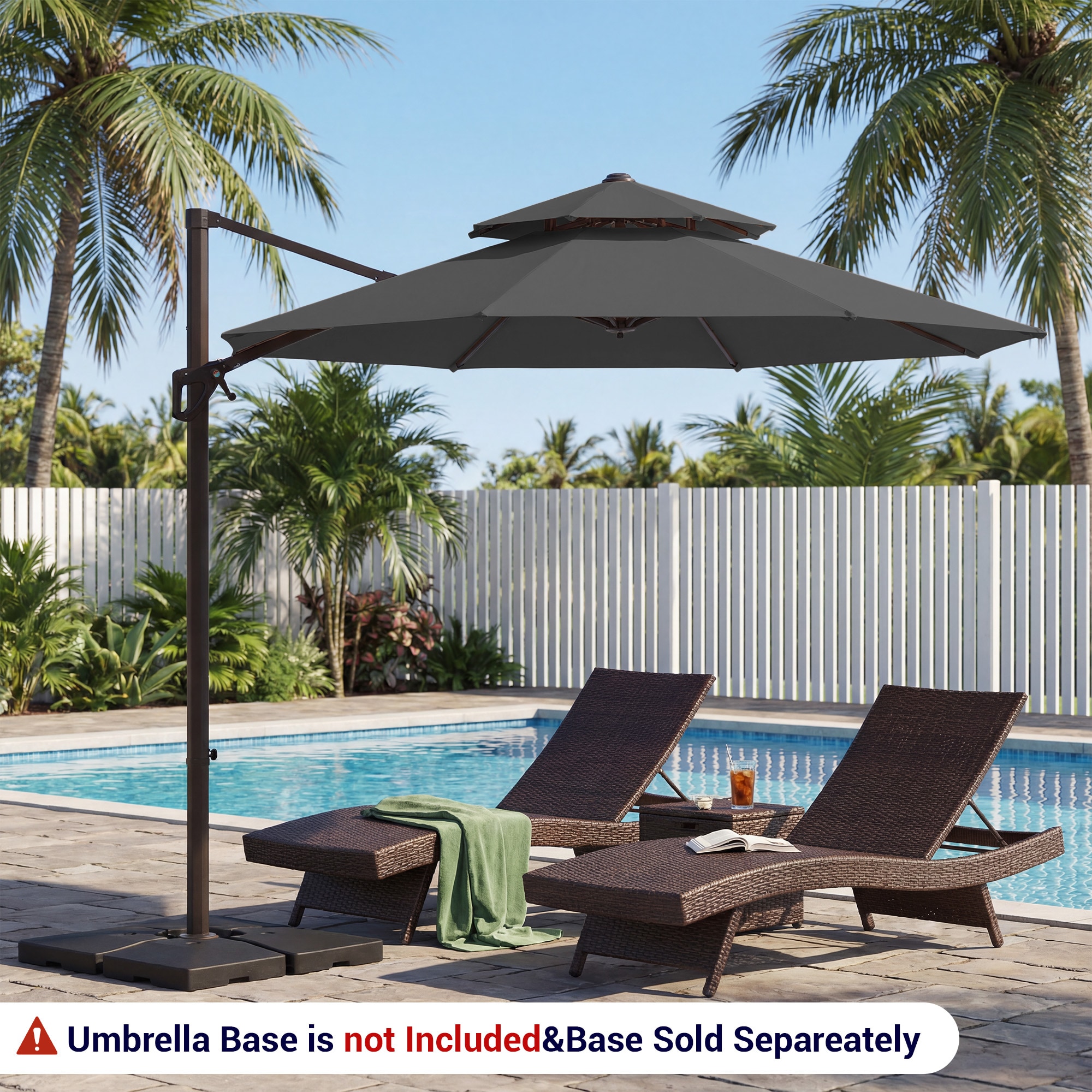 JEAREY 11-ft Gray Round 360 degree rotation Crank Cantilever Patio ...