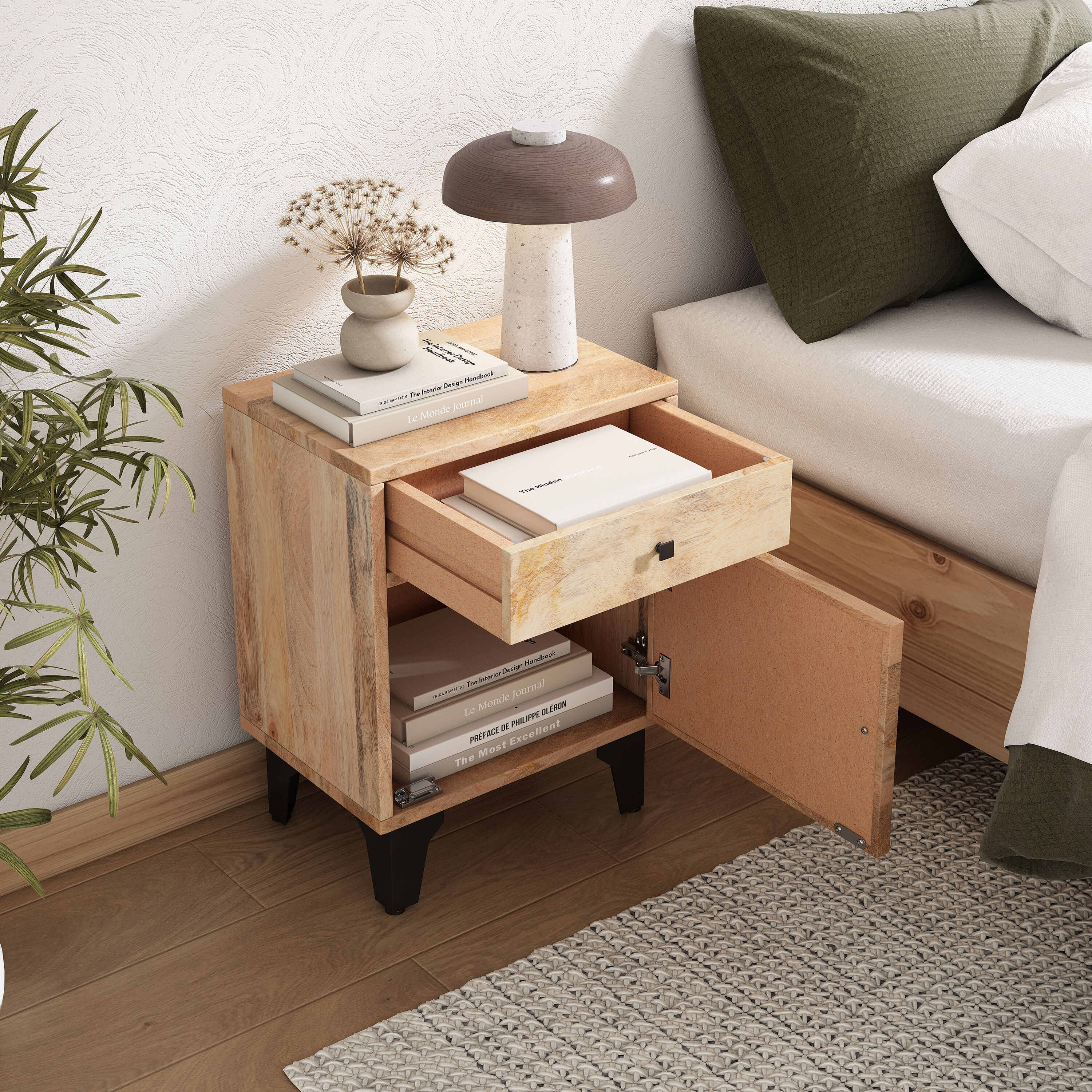 Huluwat Solid Wood Nightstand 18Wx14Dx24H Modern Bedside Table High ...